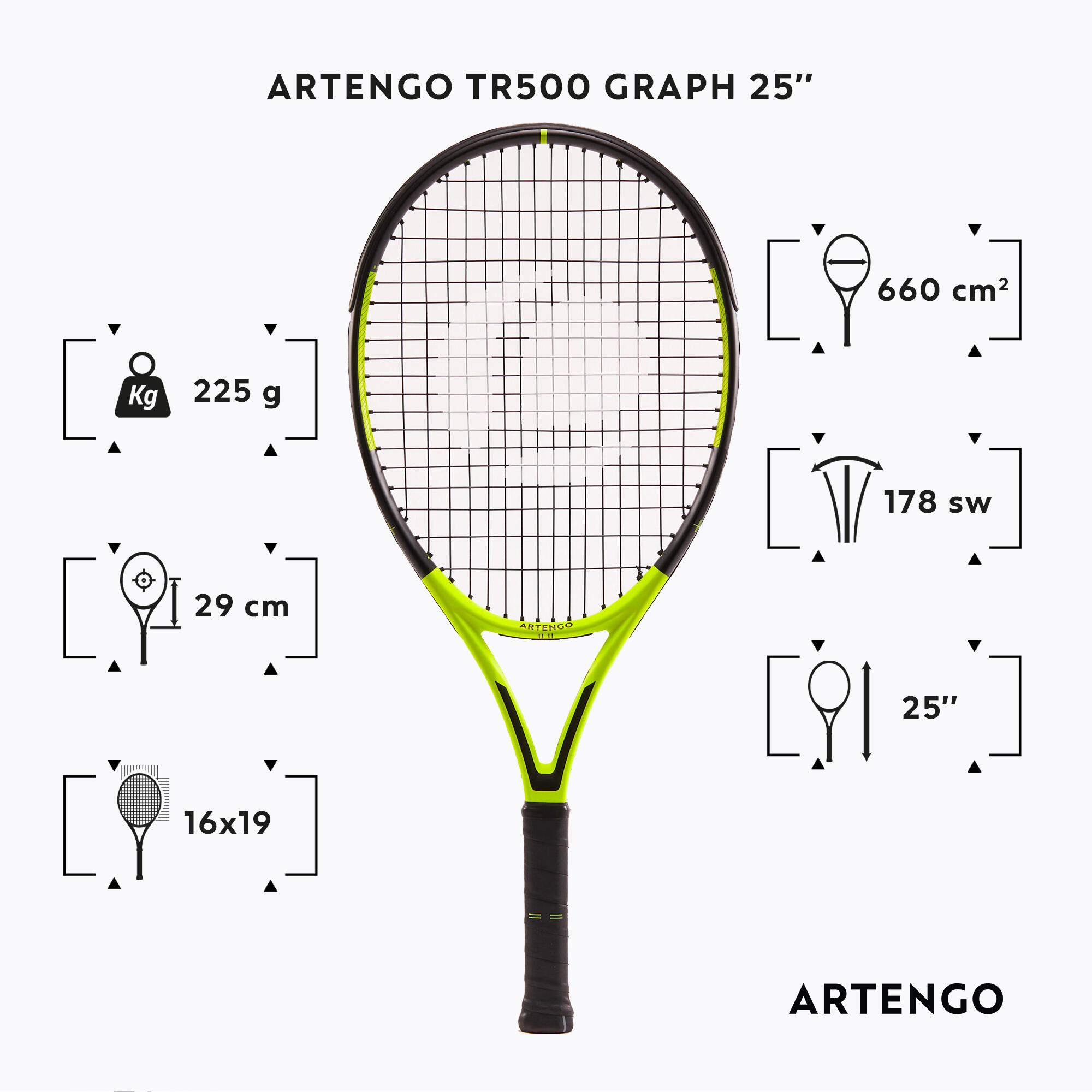 Kids' 25" Tennis Racket TR500 Graph - Yellow ARTENGO | Decathlon