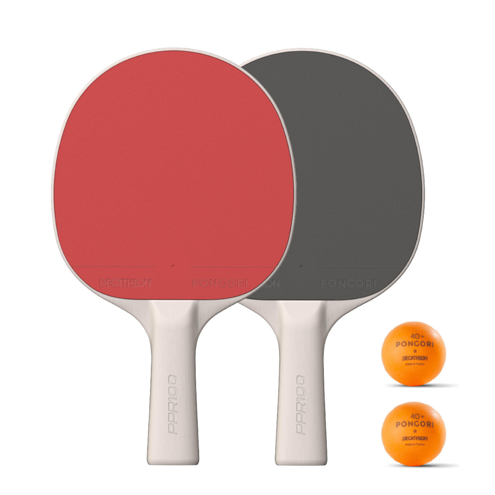 Set of 2 Durable Bats + 3 Table Tennis Balls - Set PPR 100 - Decathlon