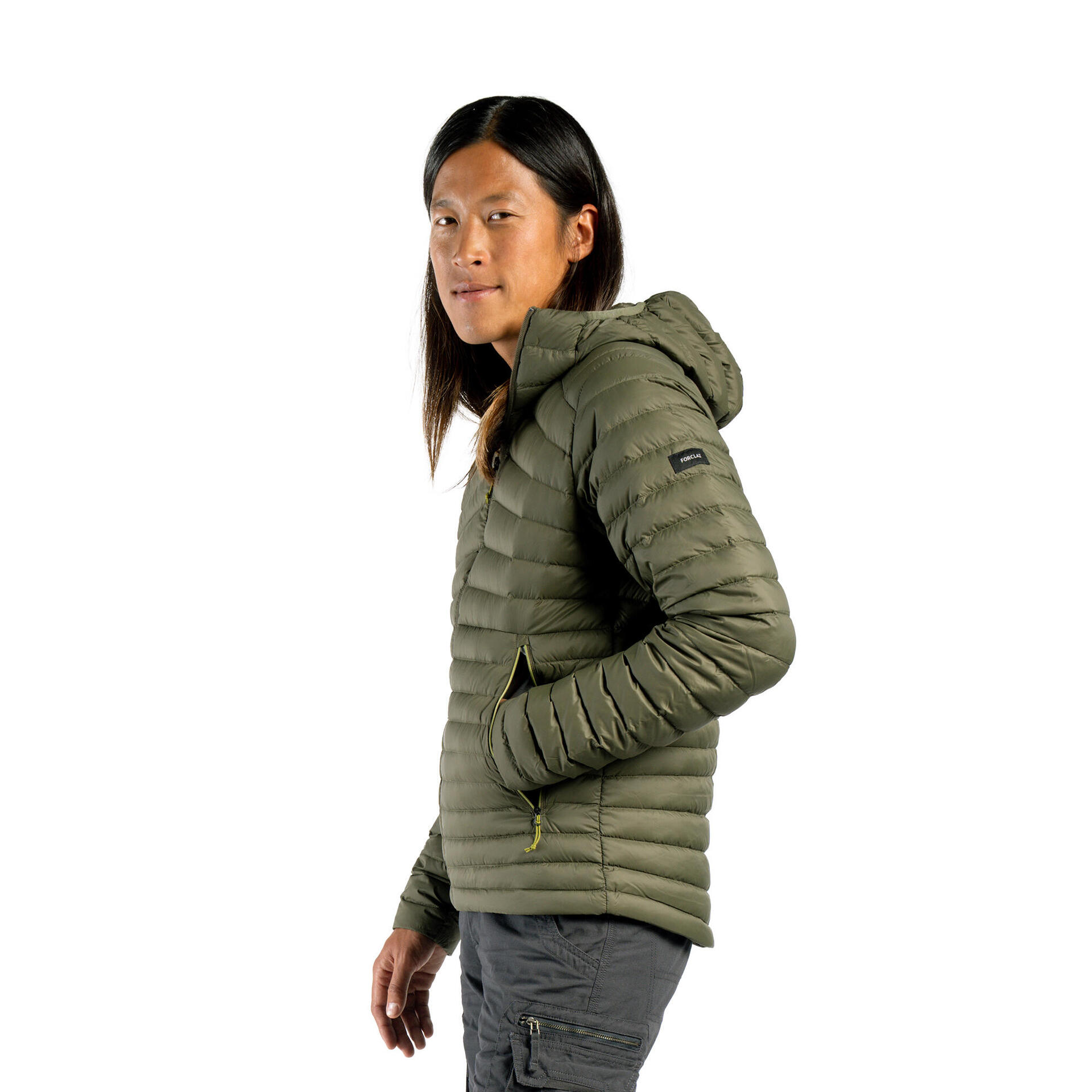 Men's Water-repellent Down Jacket with Hood MT100 -5°C - Khaki Green