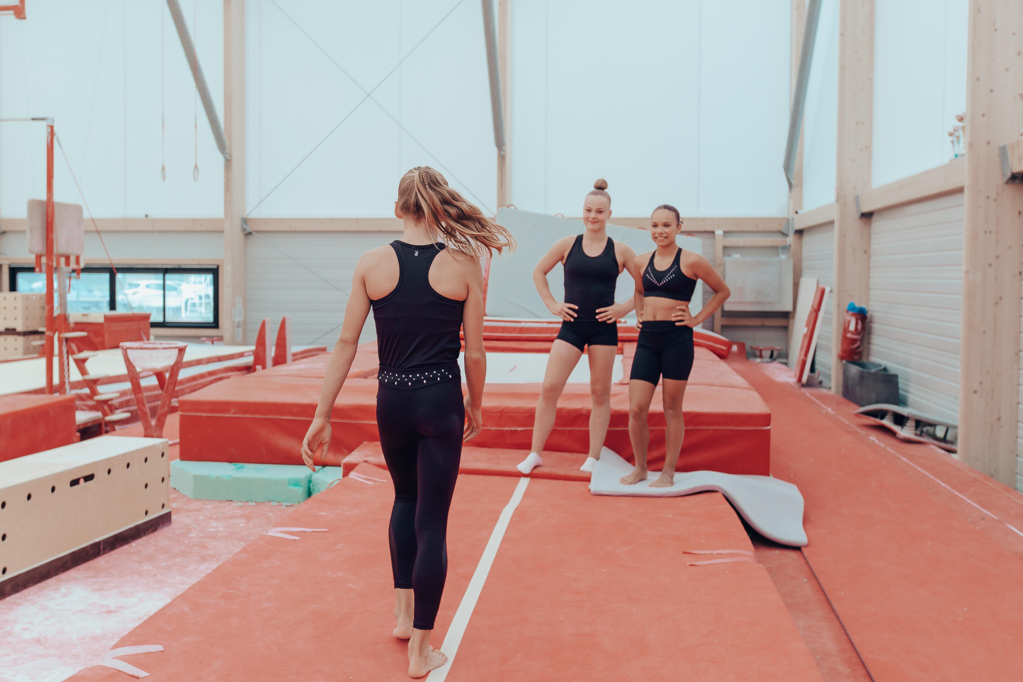 Women’s Gymnastics Sports Bra - 500 Black - smoked black - Domyos ...