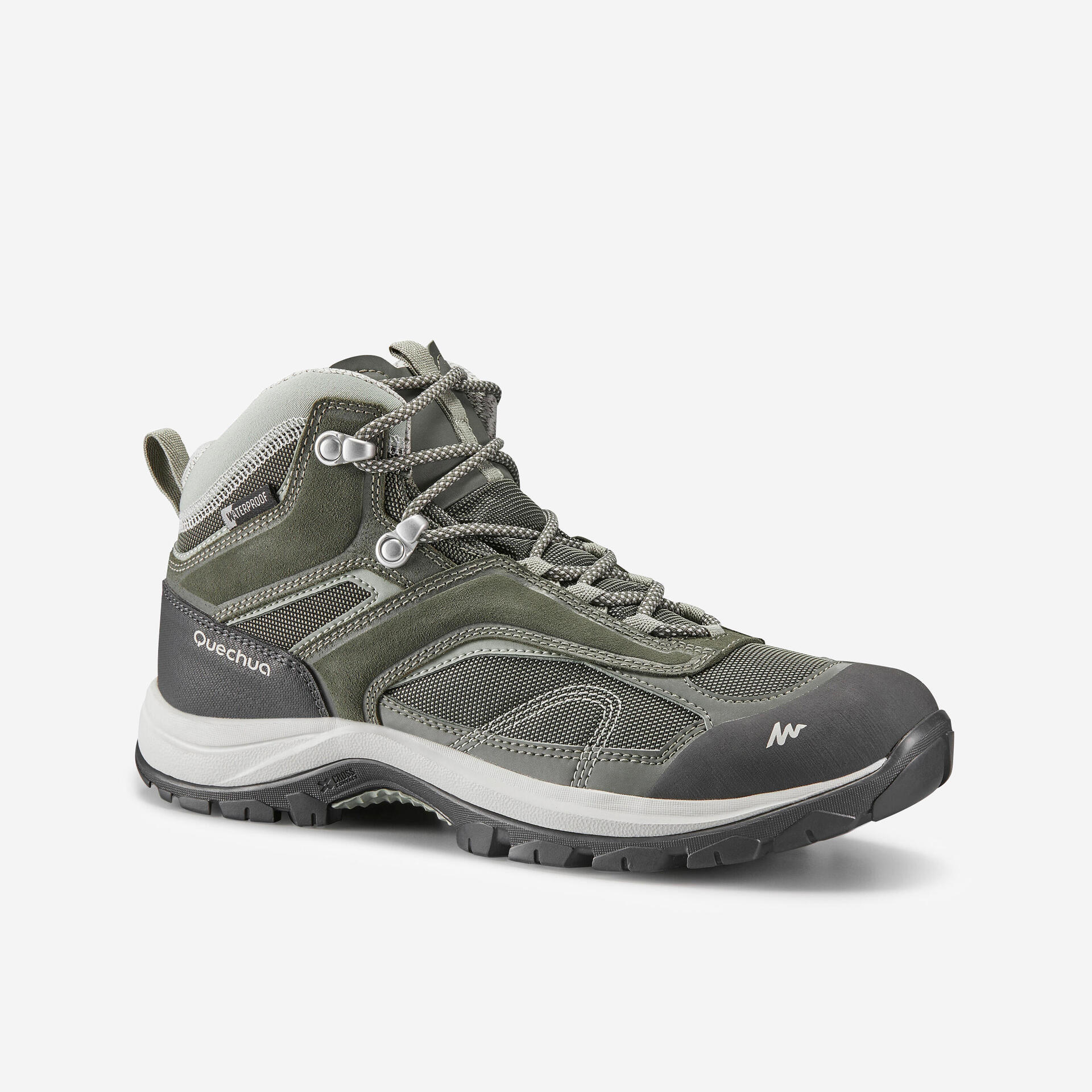 Women Mountain Hiking Waterproof Mid Shoes Quechua MH100 - Khaki