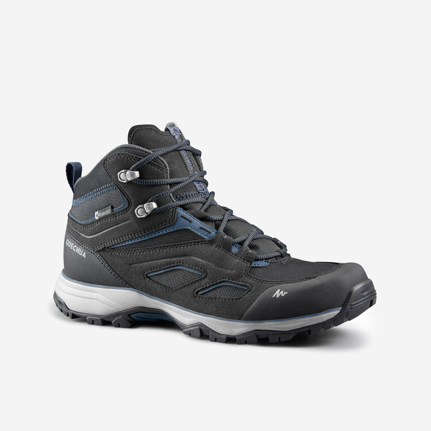 Men Mountain Hiking Waterproof Mid Shoes Quechua MH100 - Black