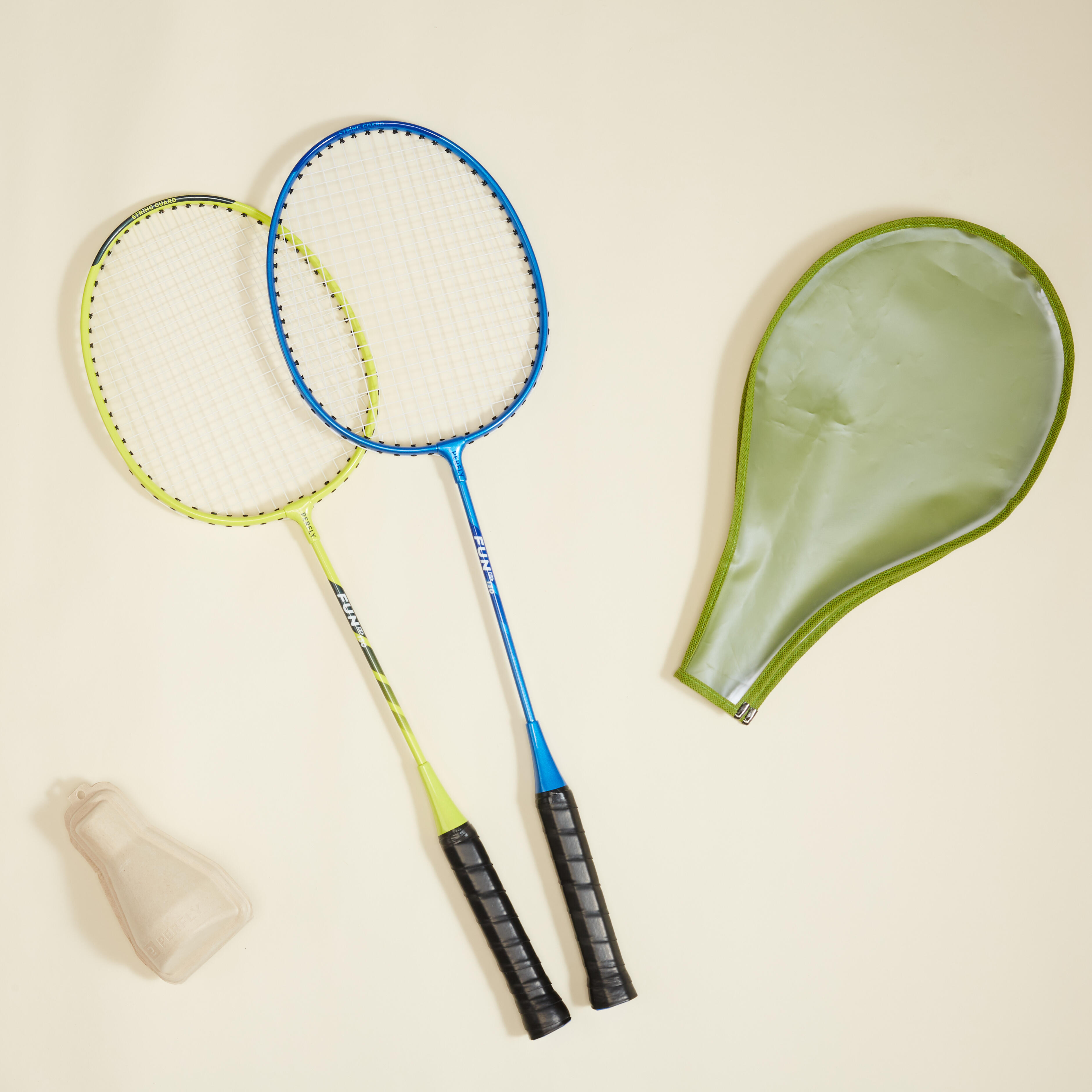 Badminton Racket Set - BR 130 AD - Blue, Pale yellow - Perfly - Decathlon
