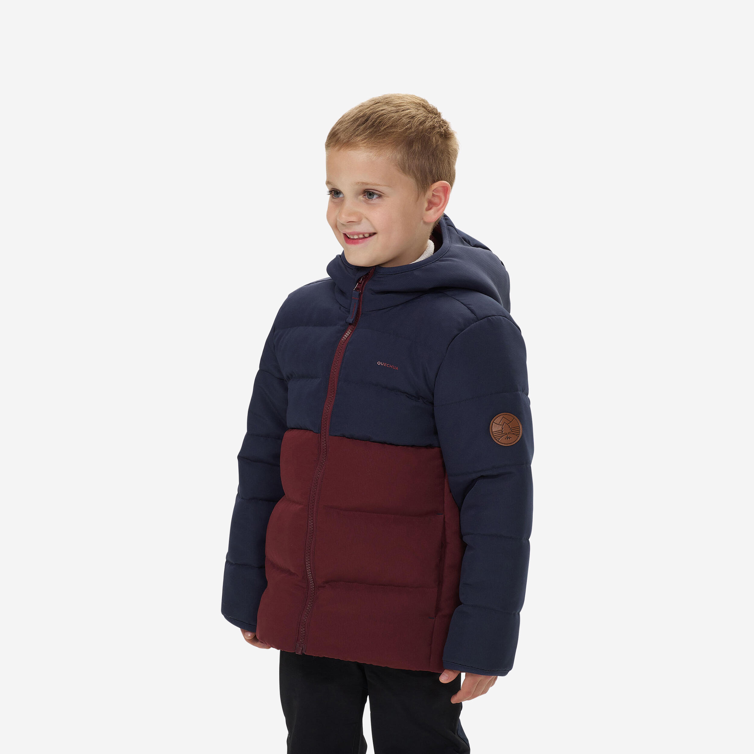 Kids’ Hiking Down Jacket Age 2-6 Years - Burgundy/Blue - Decathlon