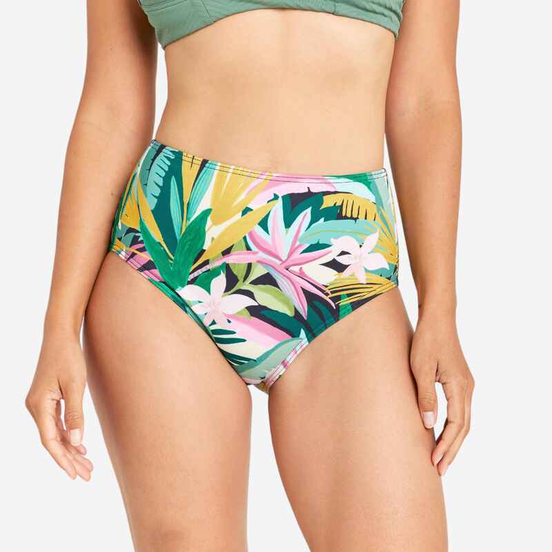 Women's high-waisted briefs swimsuit bottoms - Romi tropical green - Decathlon
