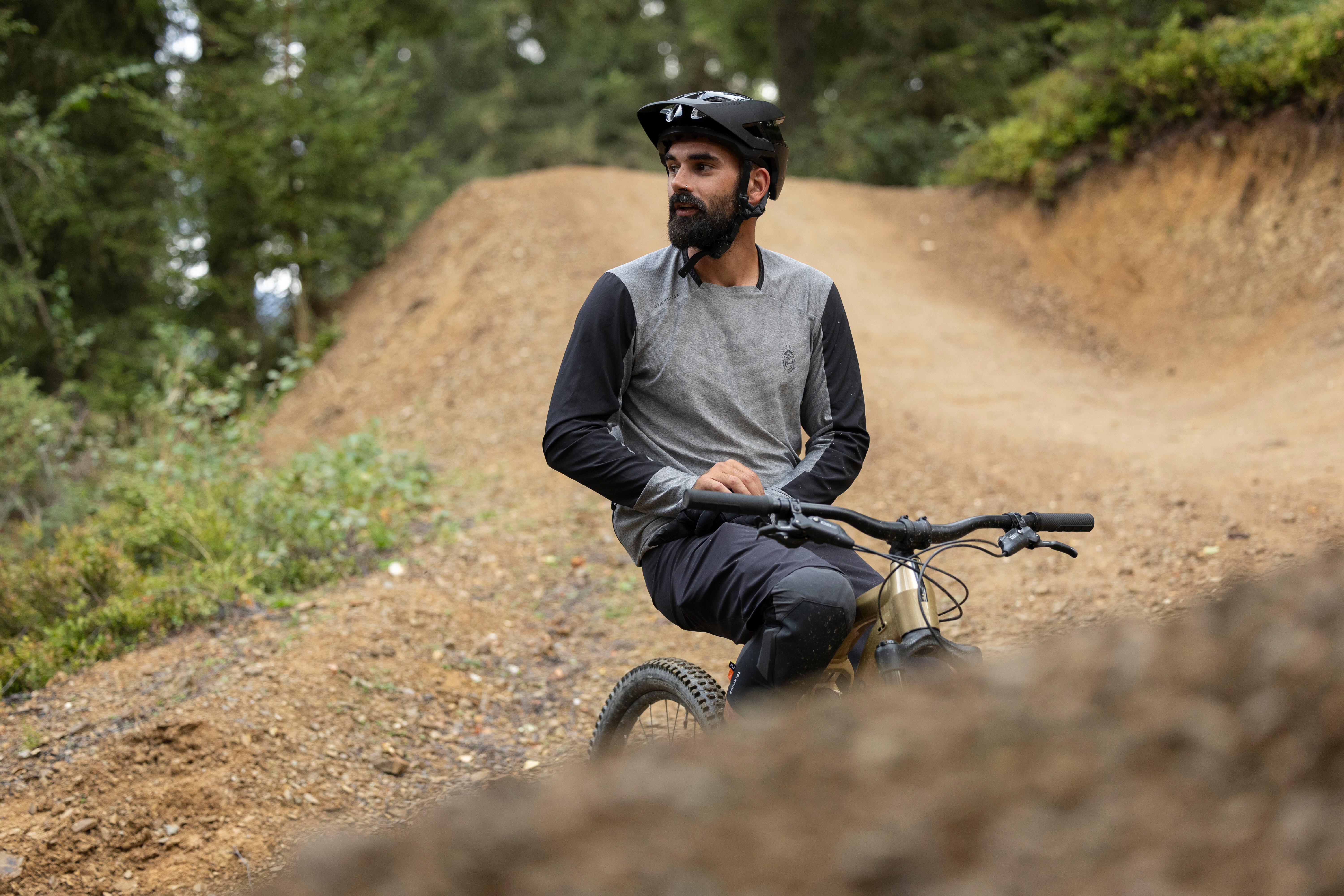 Men’s Long-Sleeved Mountain Bike Jersey – Expl 100 - Pale grey, smoked ...