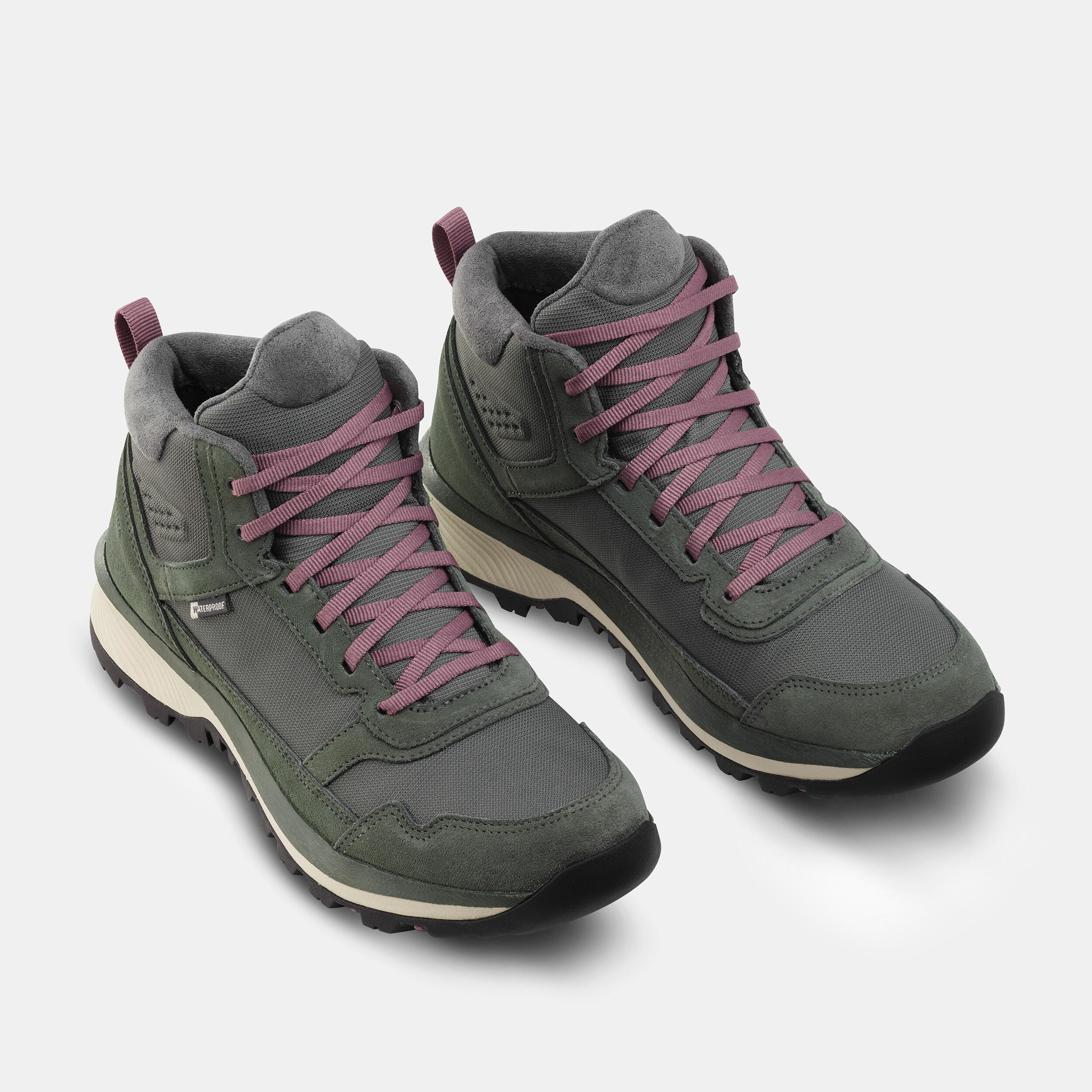 Chaussures de randonnée en cuir femme – NH 500 - Gris Kaki - Quechua ...