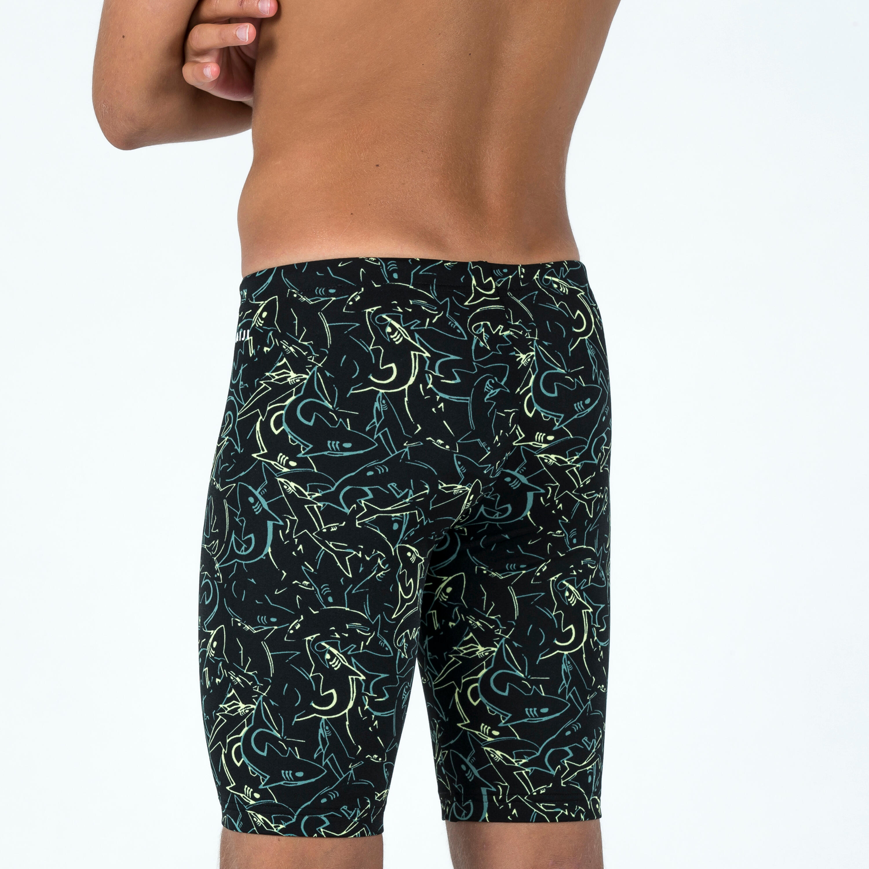 Boy’s swimming jammer swimsuit - 500 Fitib shark black DECATHLON ...