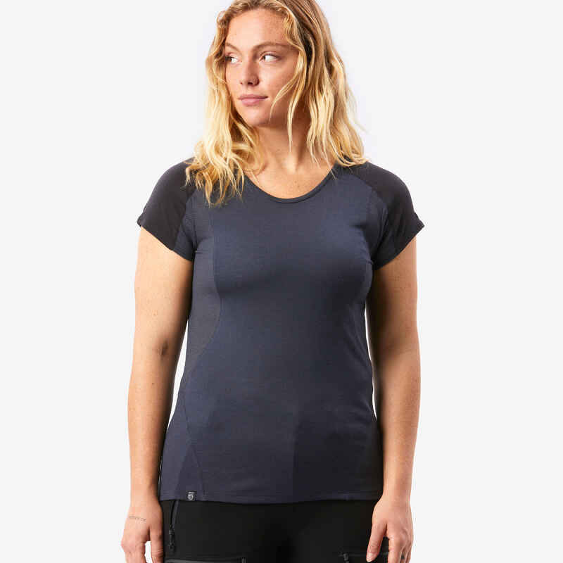 Ženska pohodniška majica s kratkimi rokavi iz merino volne MT500 ...