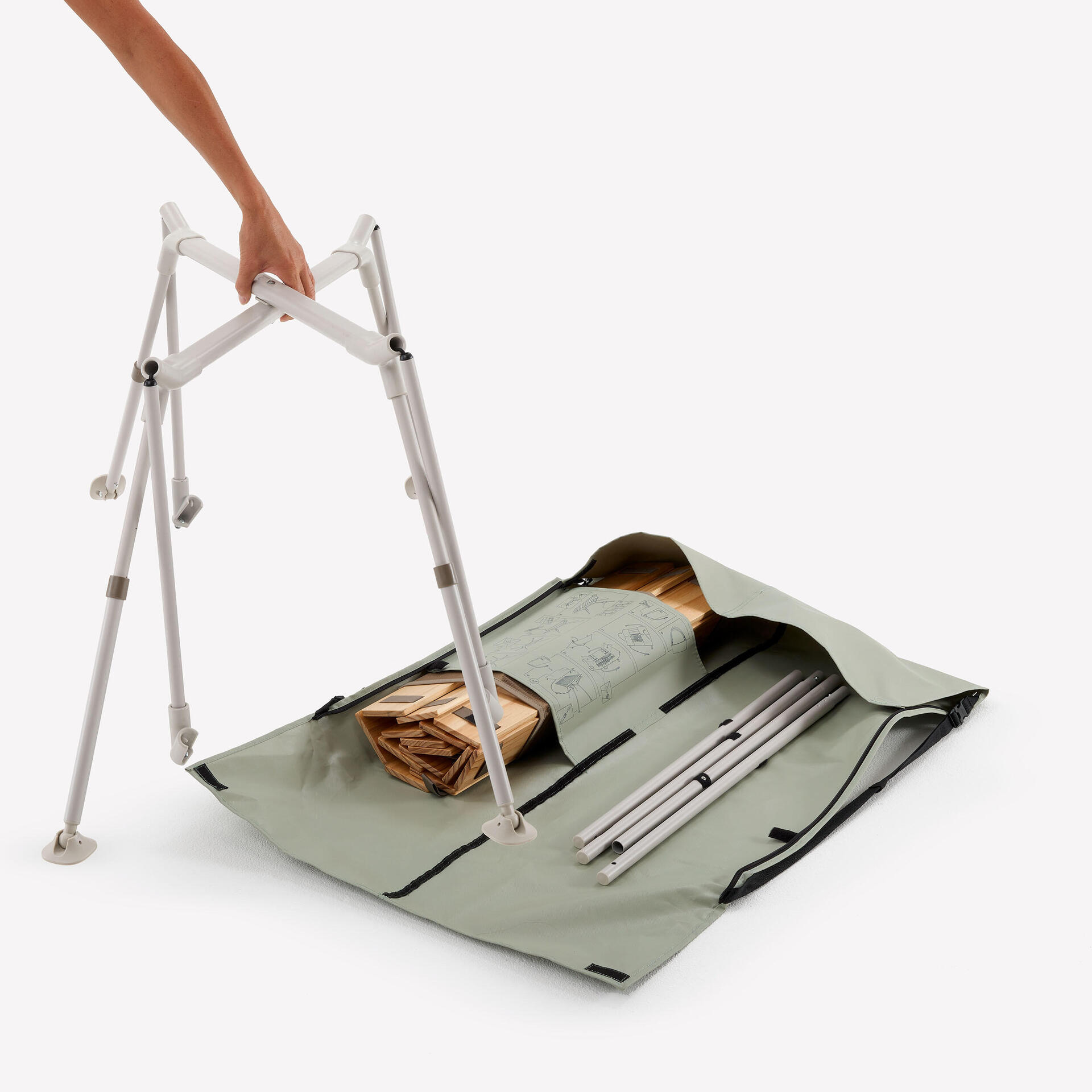 Compact Camping Table 4/6 People Wooden Top Storage Pocket