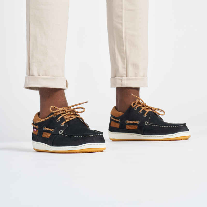 Men's Leather Boat Shoes Clipper Black - Decathlon