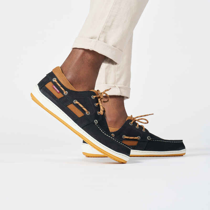 Men's Leather Boat Shoes Clipper Black - Decathlon
