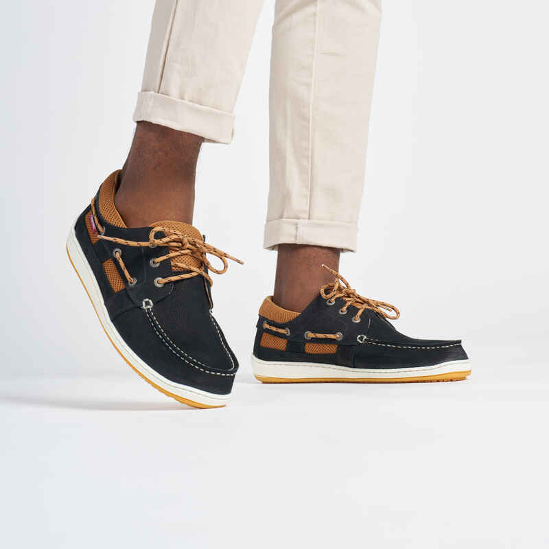 Men's Leather Boat Shoes Clipper Black - Decathlon