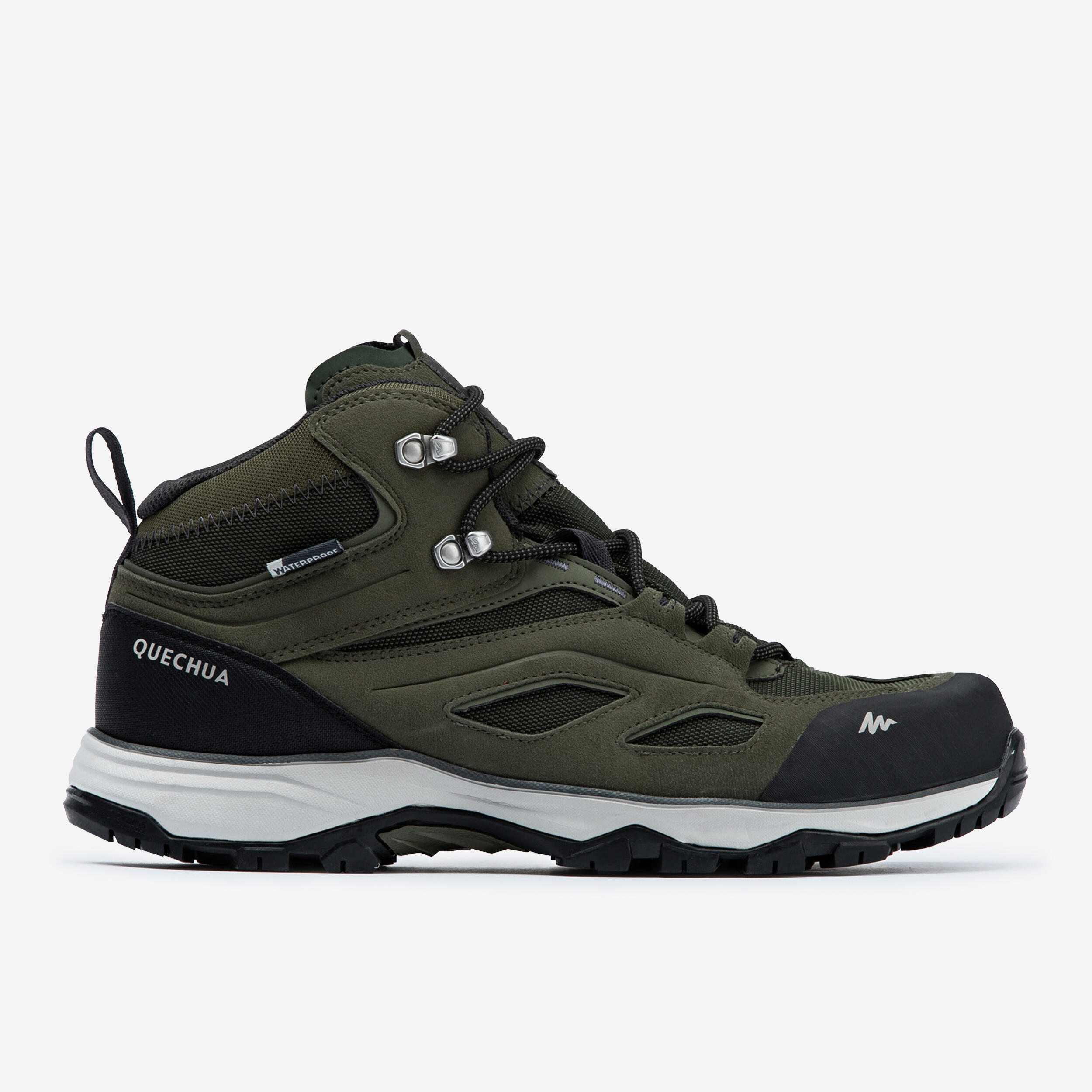 Men Mountain Hiking Waterproof Mid Shoes Quechua MH100 - Khaki