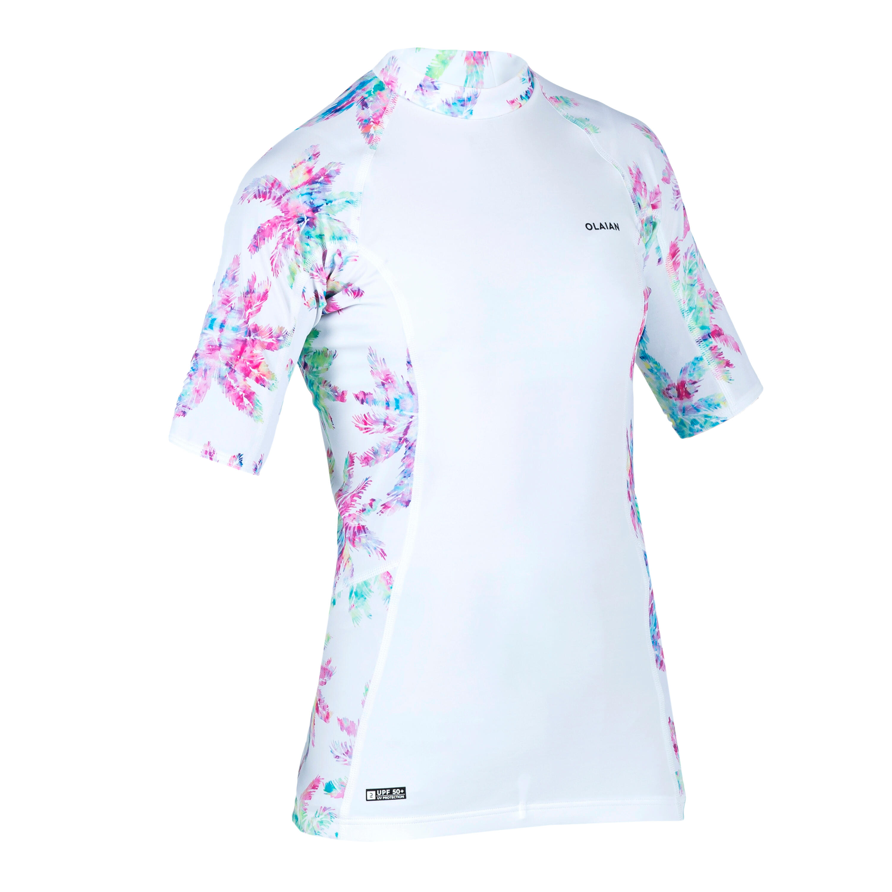 Kids' Short-Sleeved Surfing Rash Guard, 500 - Multi-colour, Snow white ...