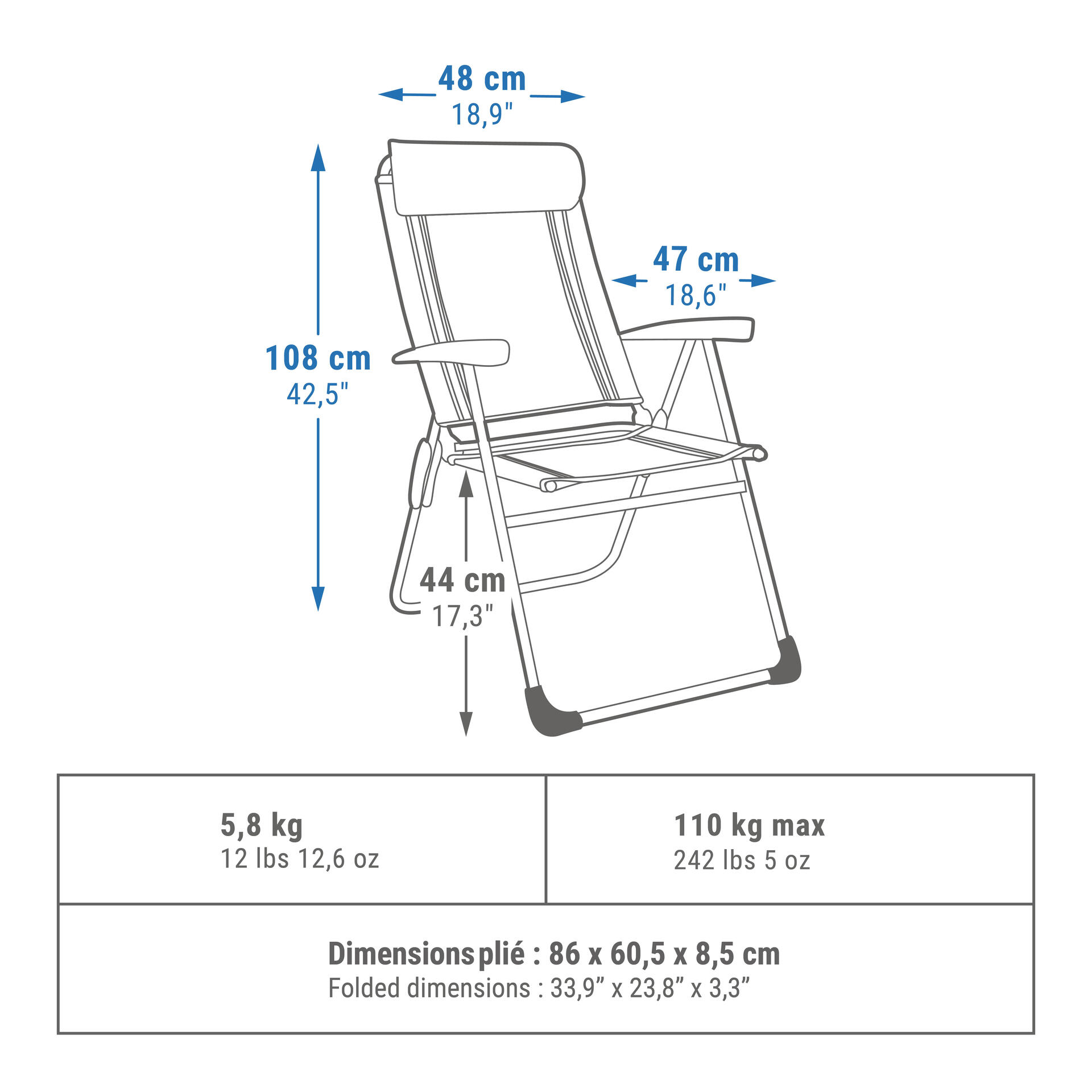 Camping Comfortable Reclining Folding Armchair - steel