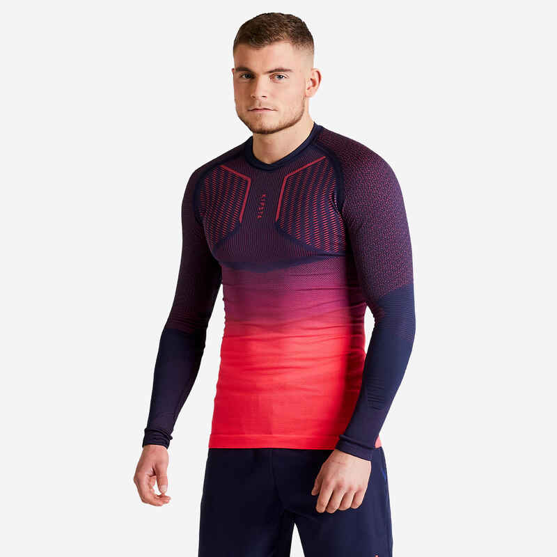 Adult breathable football base layer, red and purple - Decathlon