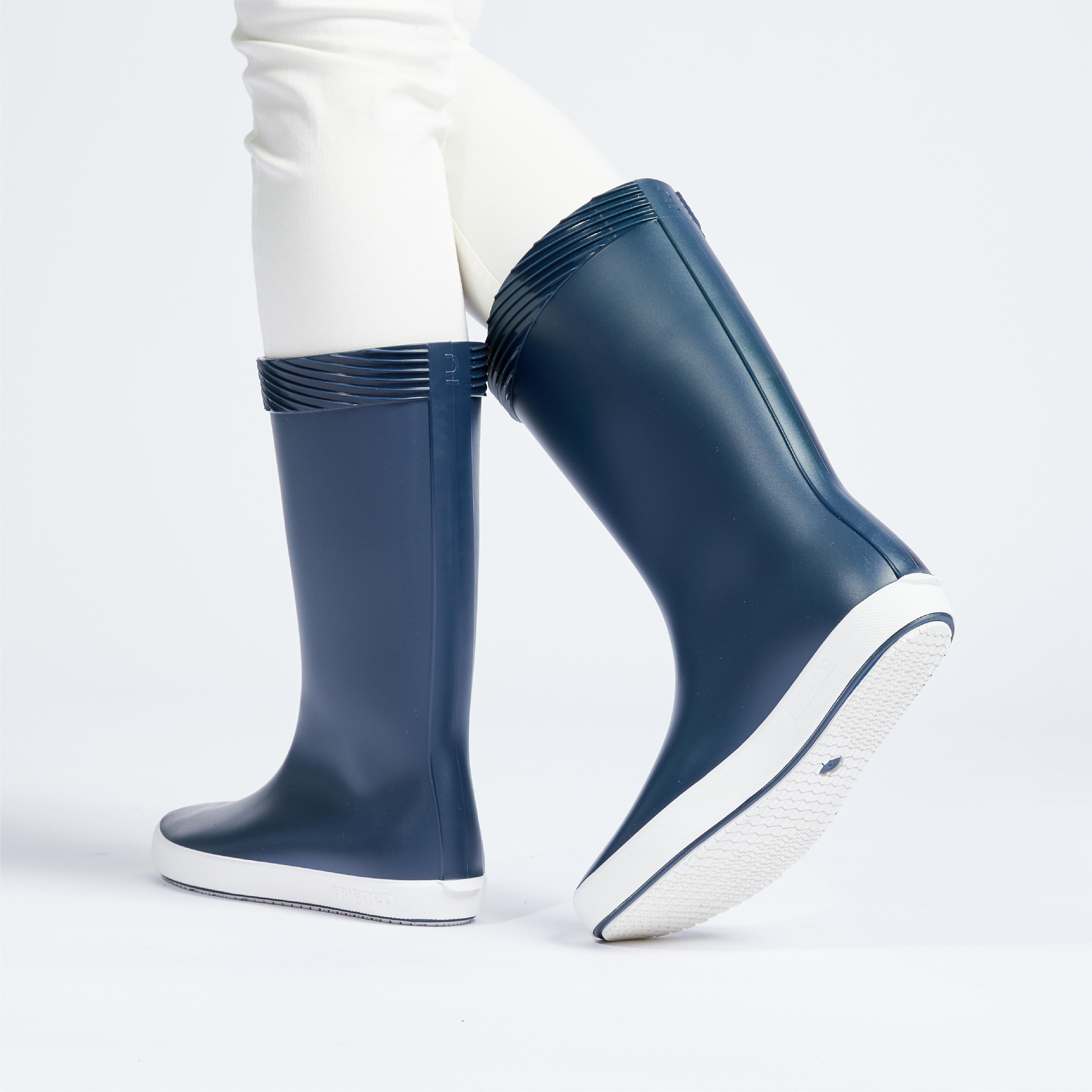 Sailing Rain Boot - 100 - Asphalt blue, Snow white - Tribord - Decathlon