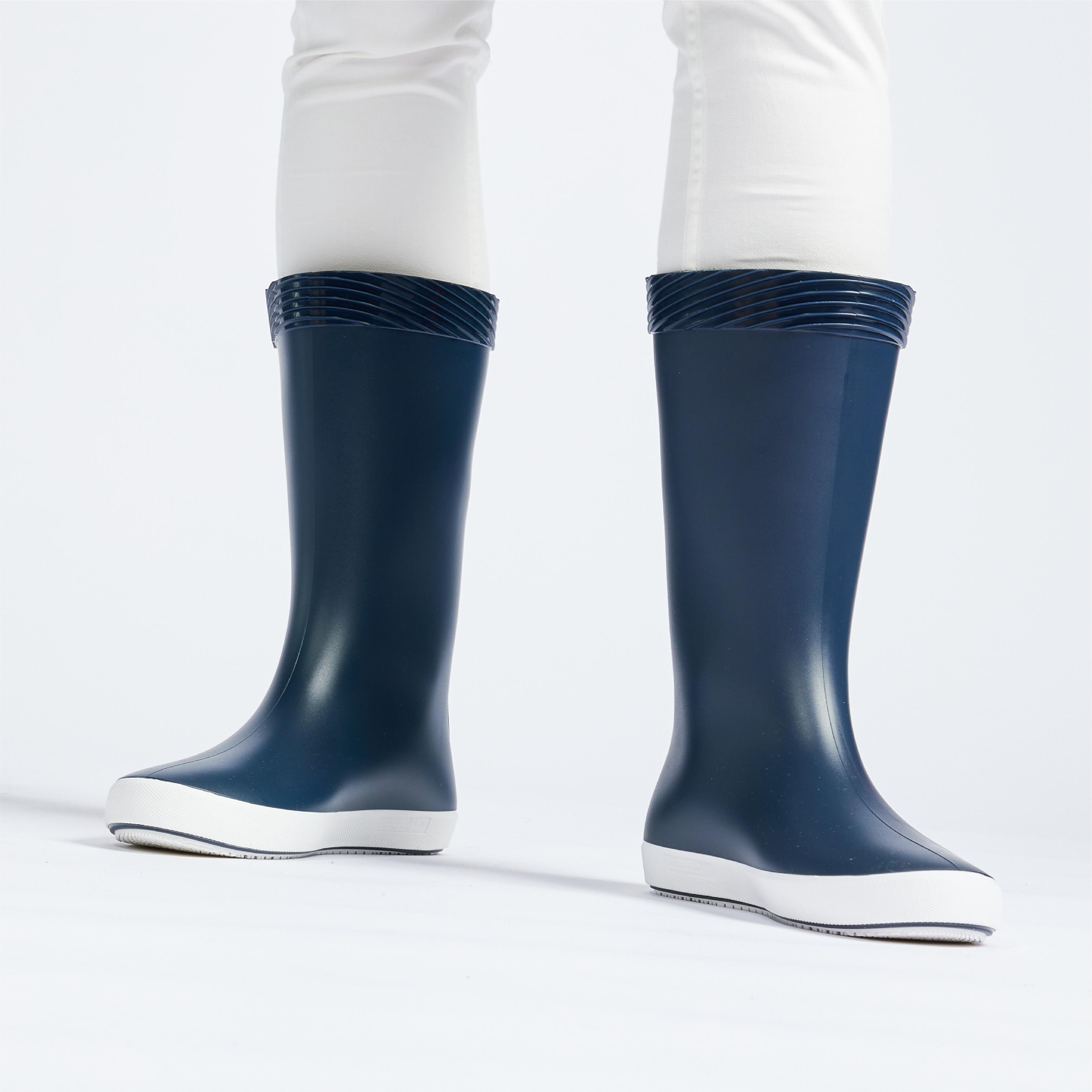 Sailing Rain Boot - 100 - Asphalt blue, Snow white - Tribord - Decathlon