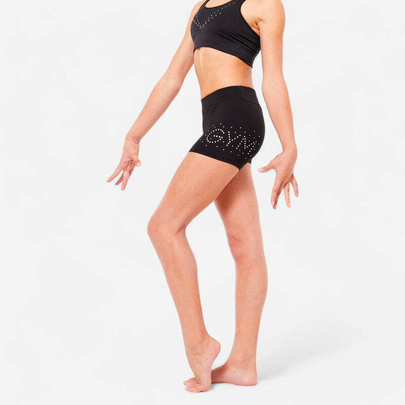 Girls Gym Shorts Black Glitter Domyos Decathlon