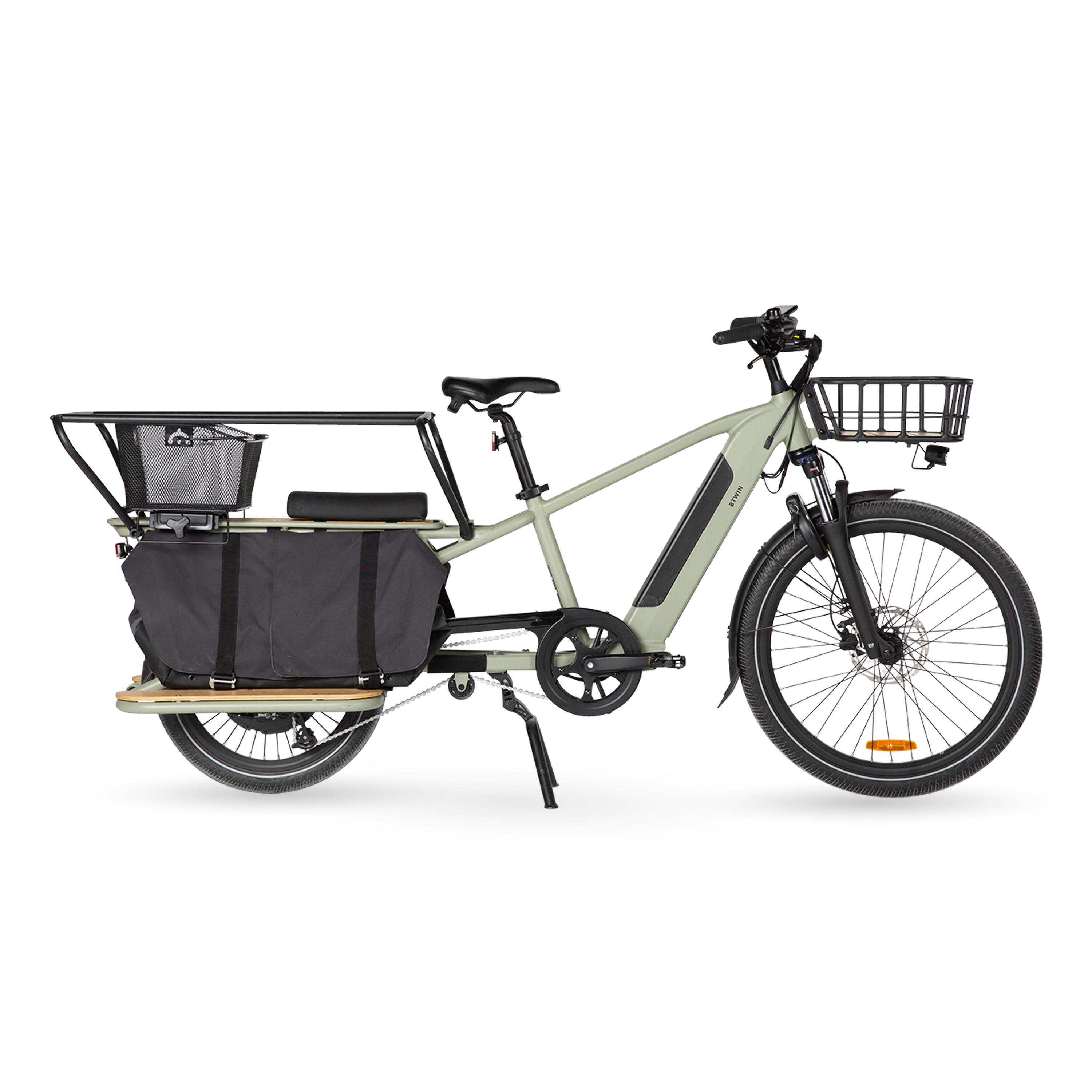 Rear Loading Electric Longtail Cargo Bike R500E - Beige BTWIN | Decathlon