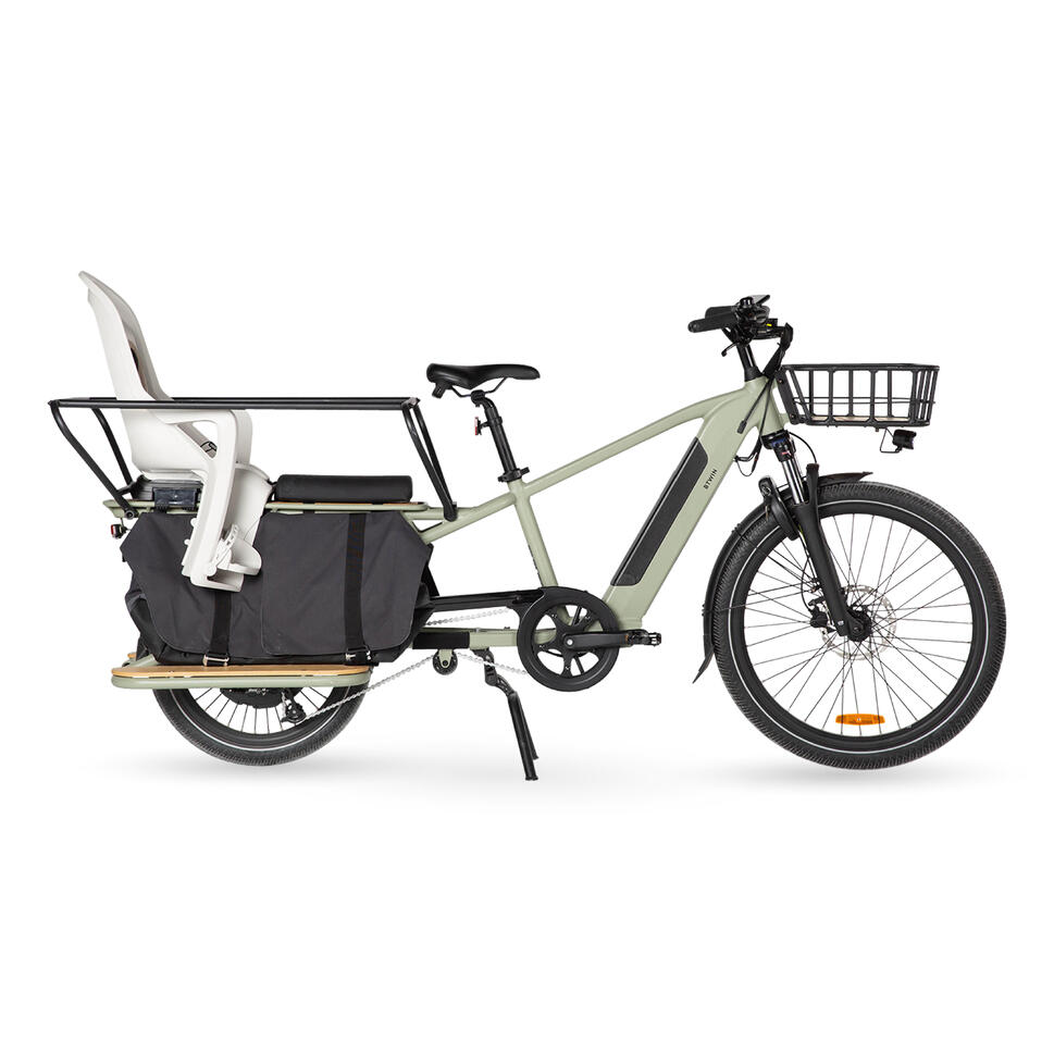 Rear Loading Electric Longtail Cargo Bike R500E - Beige BTWIN | Decathlon