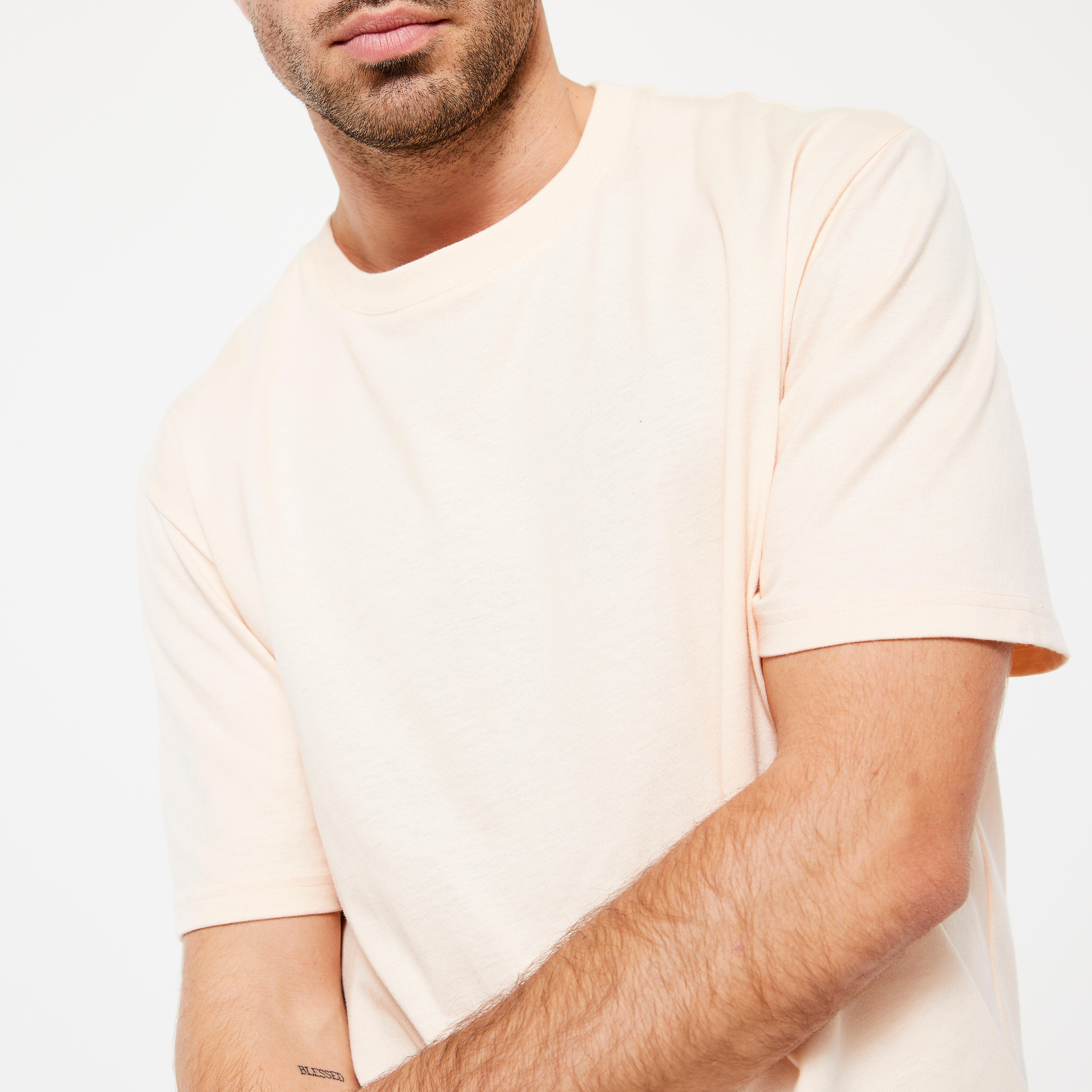Men’s Regular Fit T-Shirt - 500 - Petal beige - Domyos - Decathlon