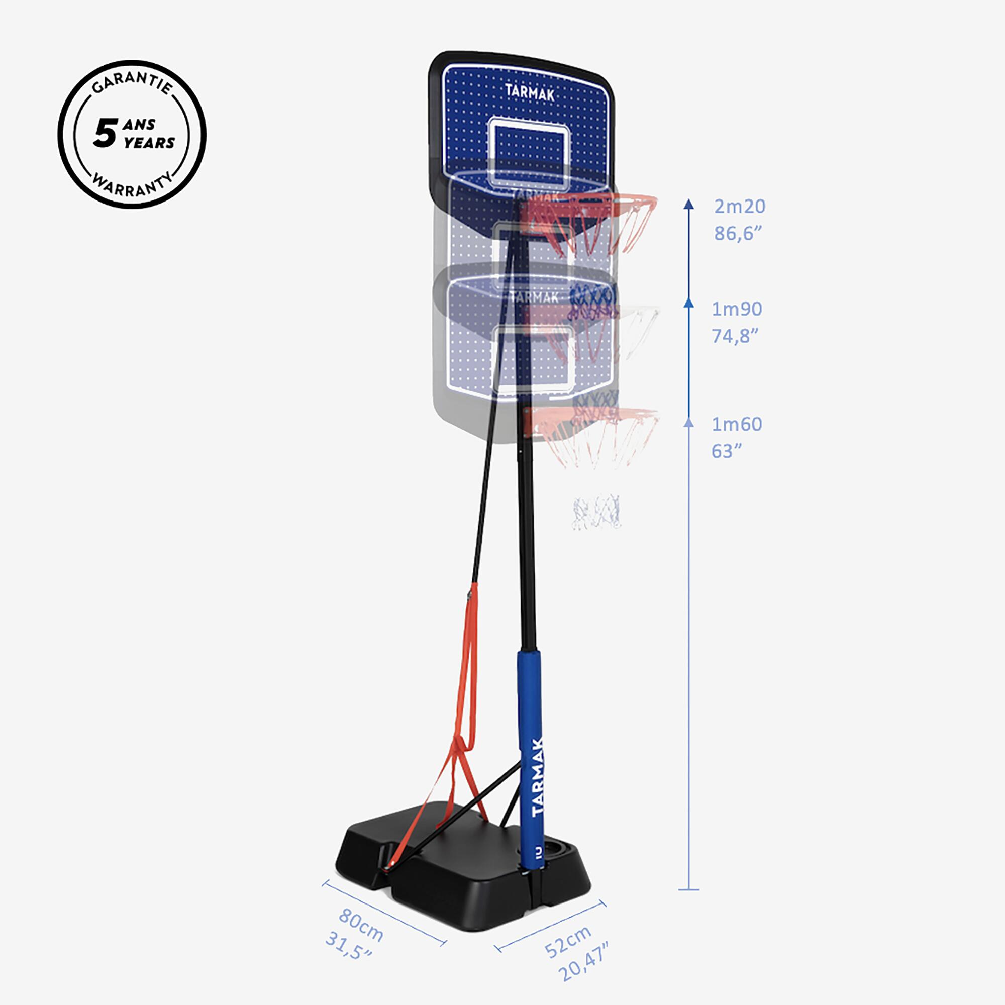 Kids' Adjustable (1.6m to 2.2m) Basketball Hoop on Stand K900 - Blue/Black
