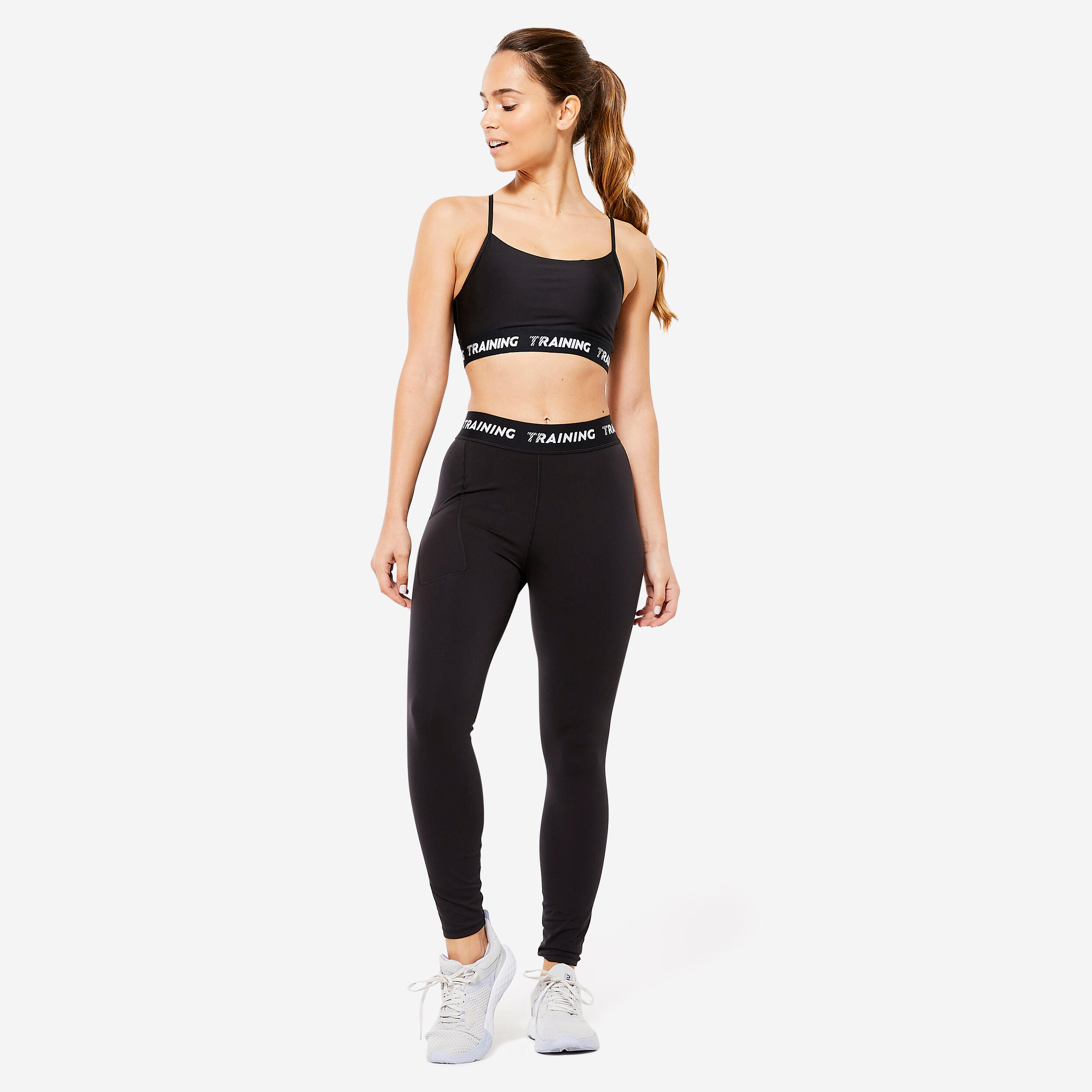 Sport-Bustier Damen schmale gekreuzte Träger leichter Halt - schwarz ...