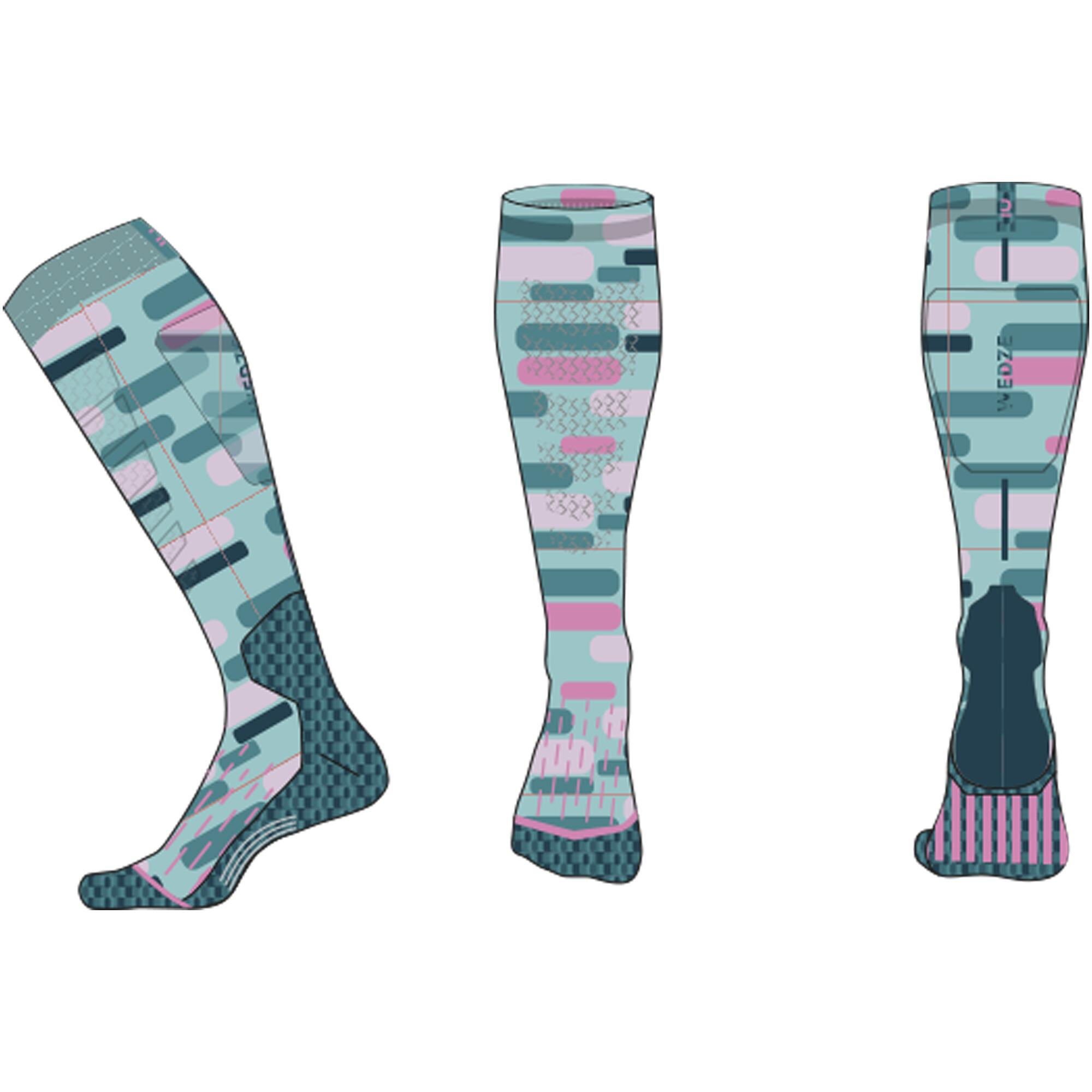 Kids' Ski Socks - 100 - magnolia pink, Arctic blue - Wedze - Decathlon