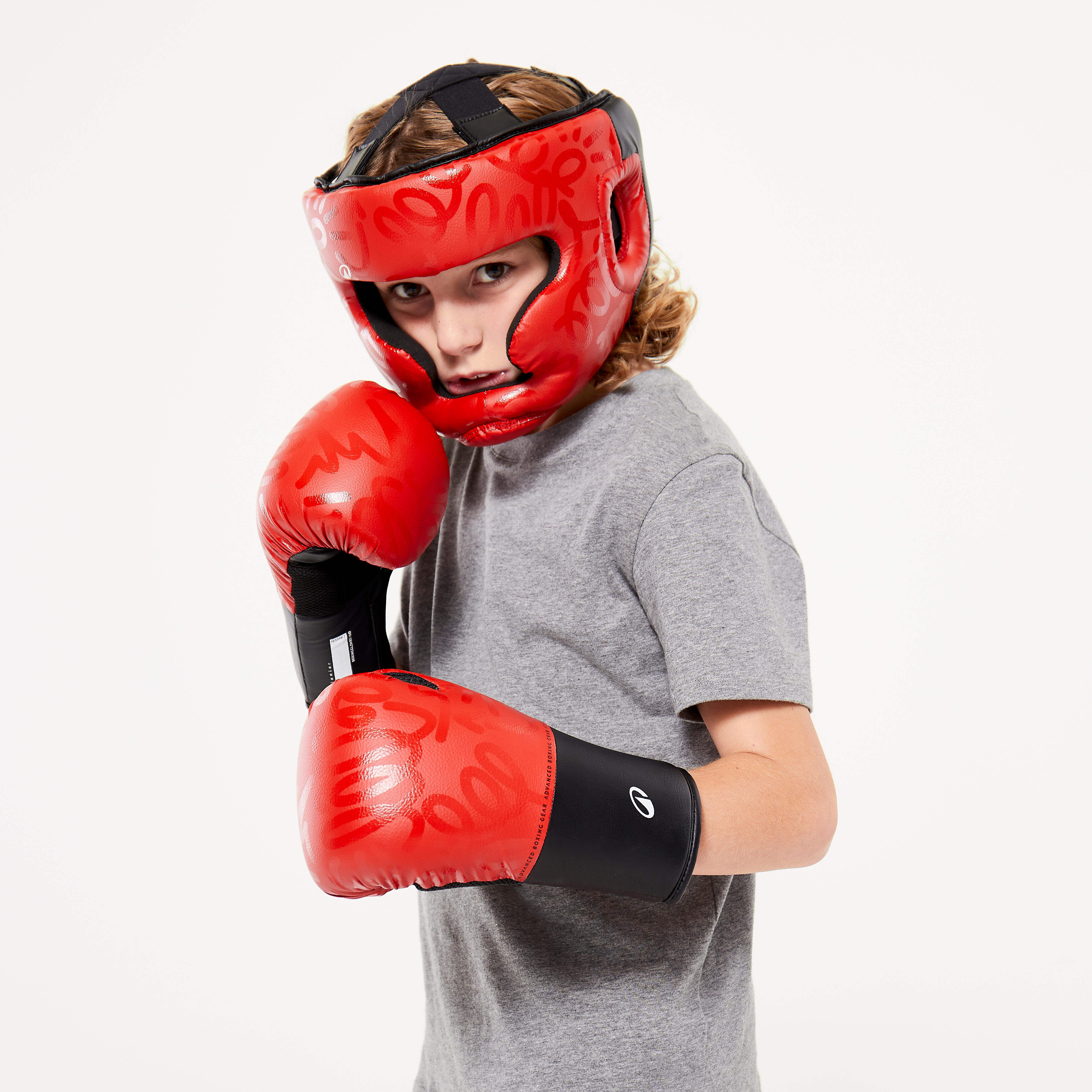 Kids' Full Face Boxing Headguard - 100 - Cherry red, smoked black ...