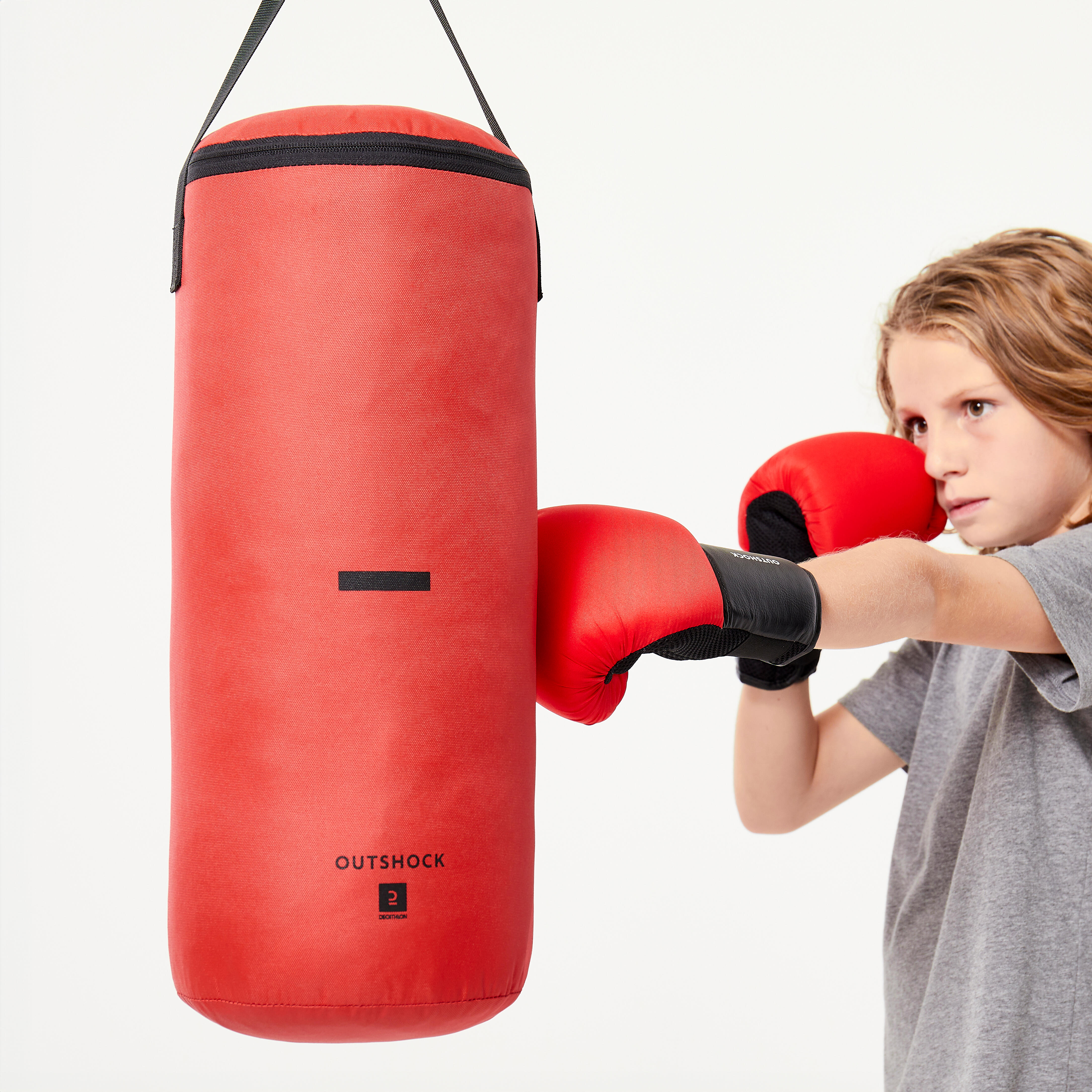 Boxsack und Boxhandschuhe Kinder - rot - Decathlon