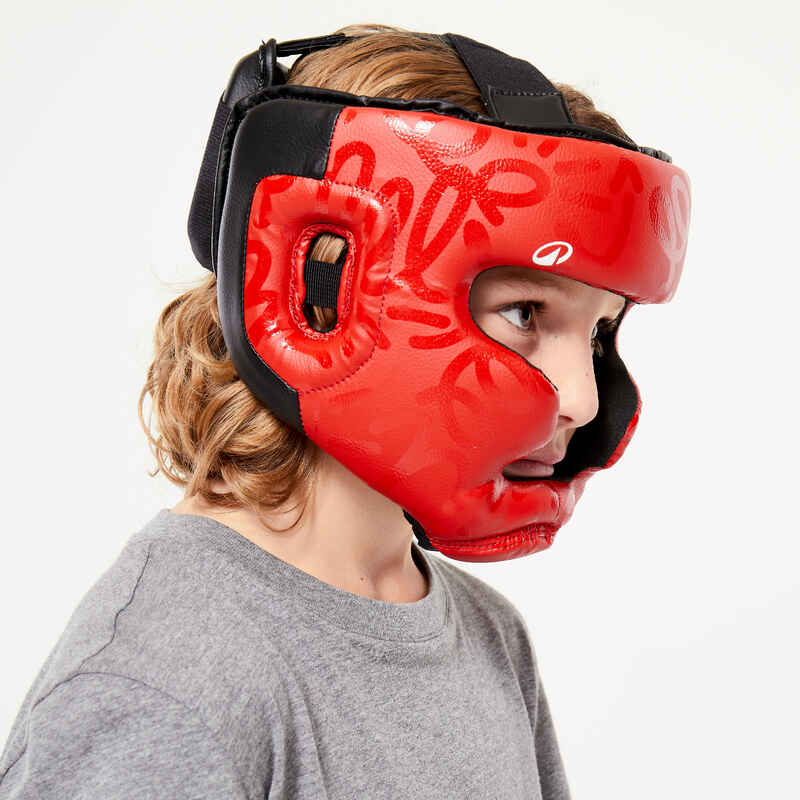 Kids' Boxing Full Face Headguard - Red - Decathlon