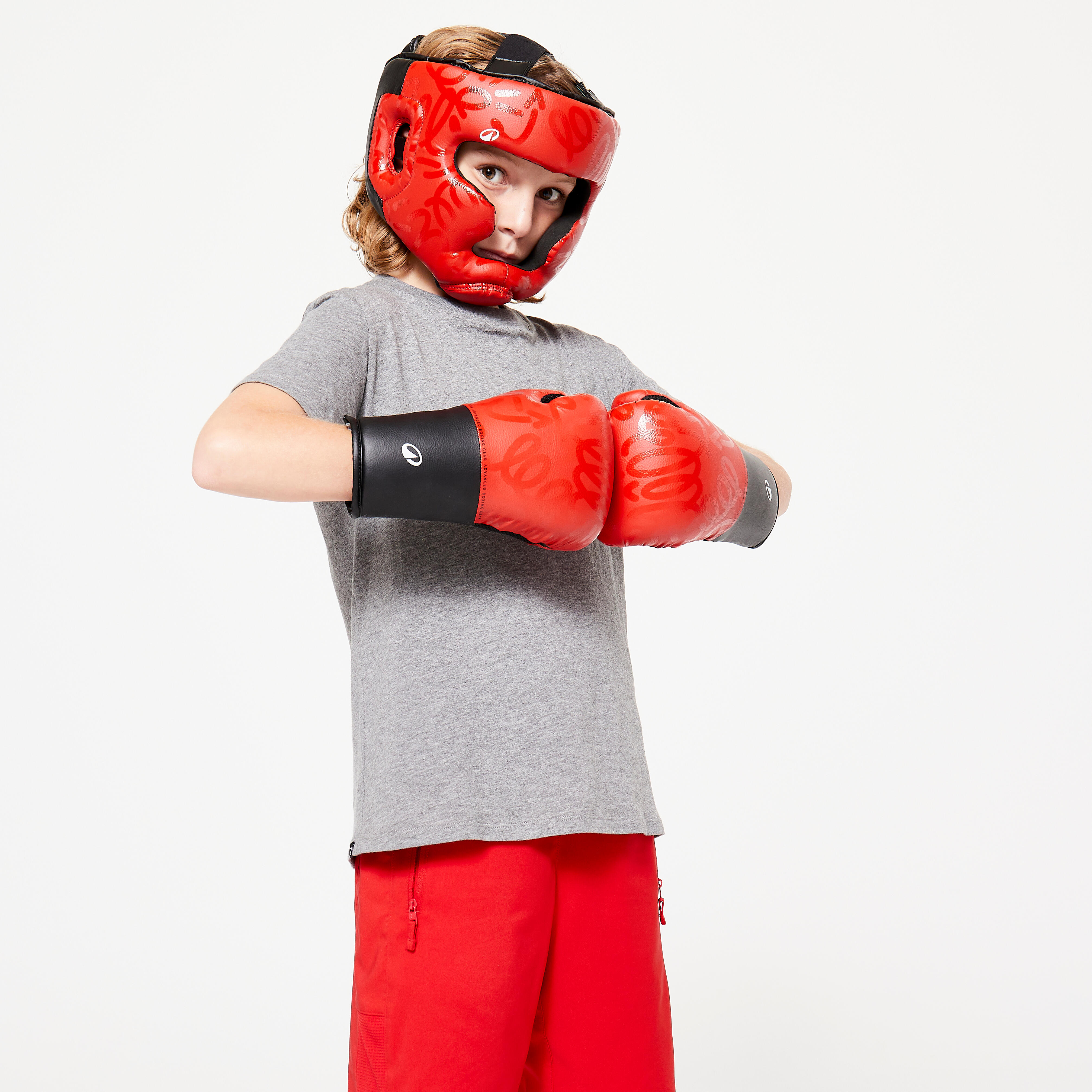 Kids' Full Face Boxing Headguard - 100 - Cherry red, smoked black ...