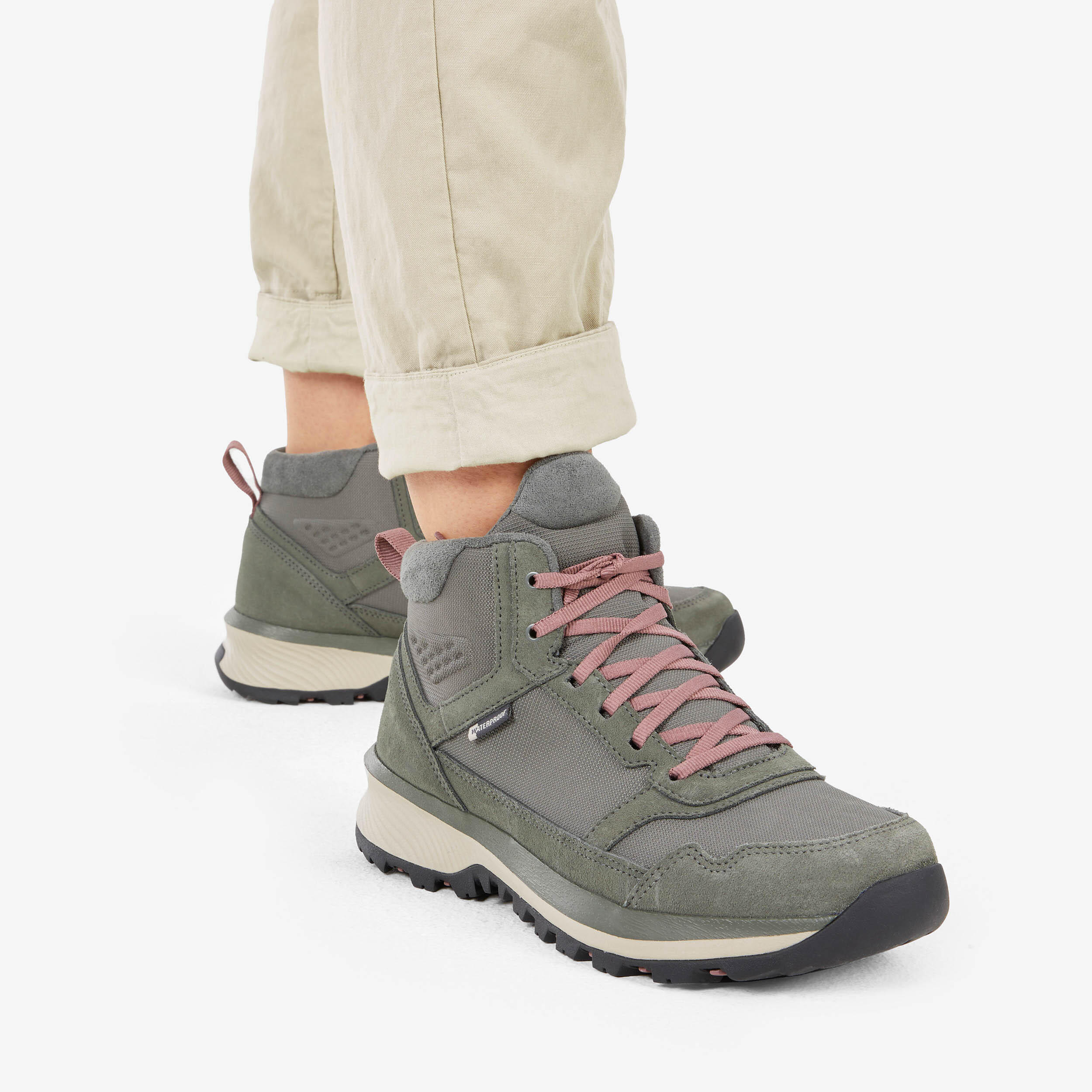 Women’s Leather Hiking Boots - NH 500 - Khaki grey - Quechua - Decathlon