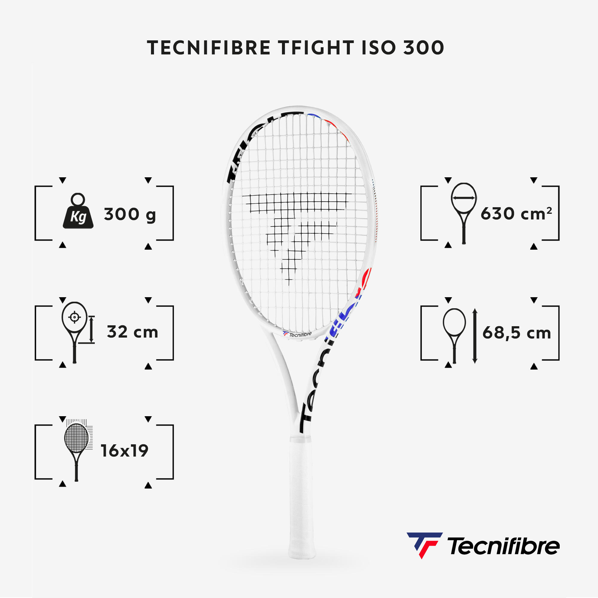 300 g Unstrung Tennis Racket T-Fight 300 Isoflex - White TECNIFIBRE ...