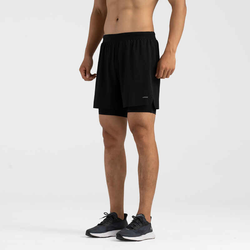 Laufshorts 2-in-1 Herren - Run 500 Confort schwarz - Decathlon