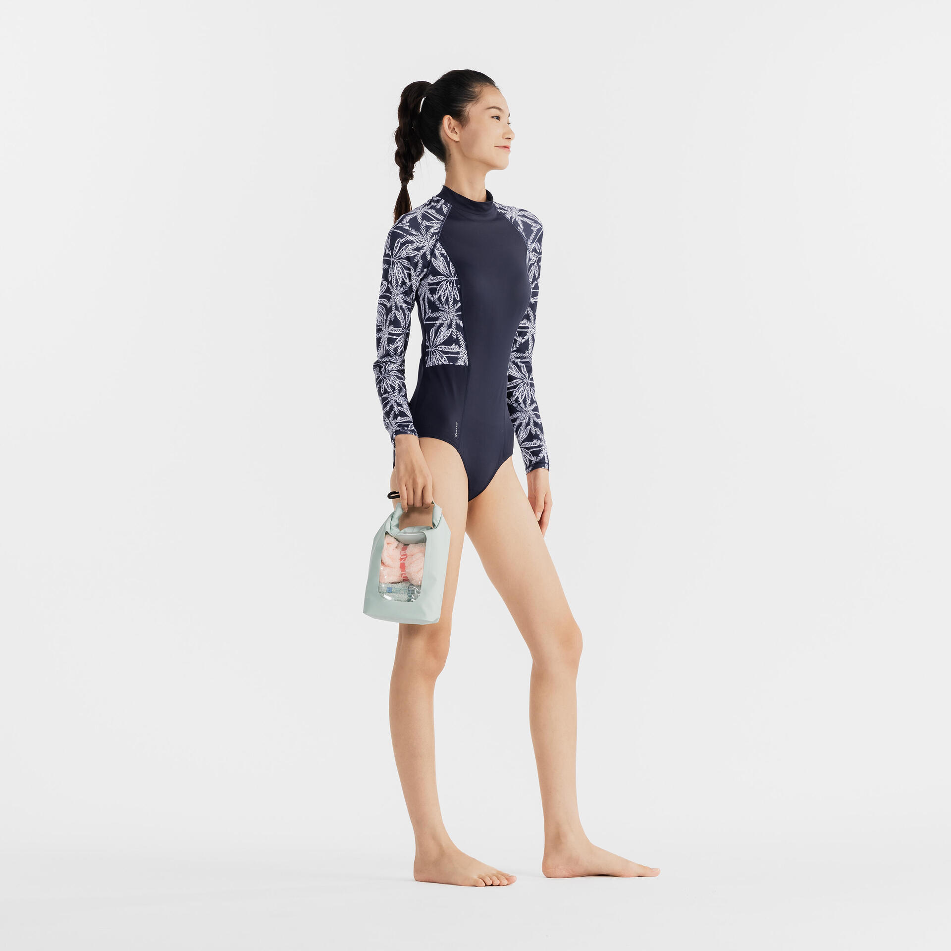 Women's One Piece Long Sleeve Surf Swimsuit- CN JANE -NAVY PALMER