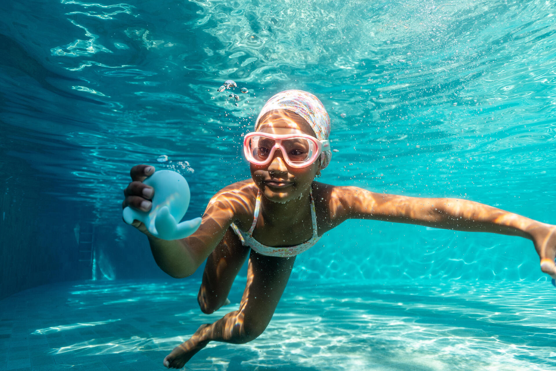 Mesh swim cap - Printed fabric - Size S - Pantai pink