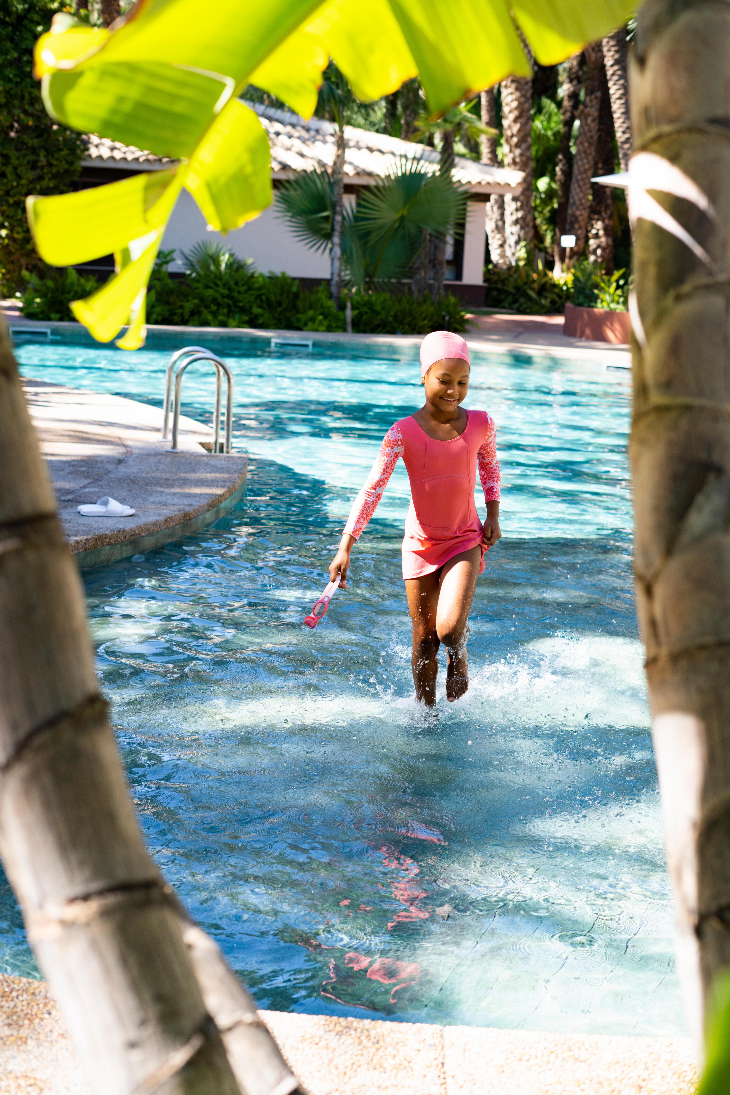 Girls' 1-Piece Swimsuit Audrey Long Sleeves Pink Pantai