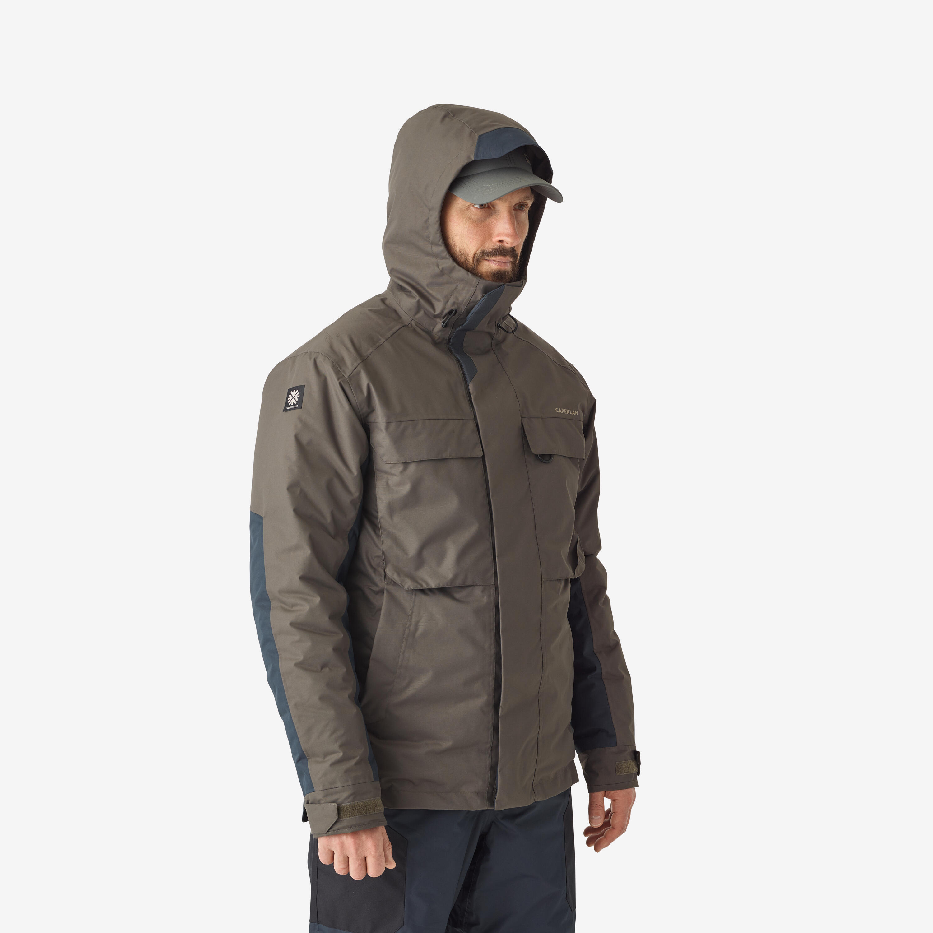 Men's warm waterproof fishing jacket - FJ 500 TH khaki - Decathlon