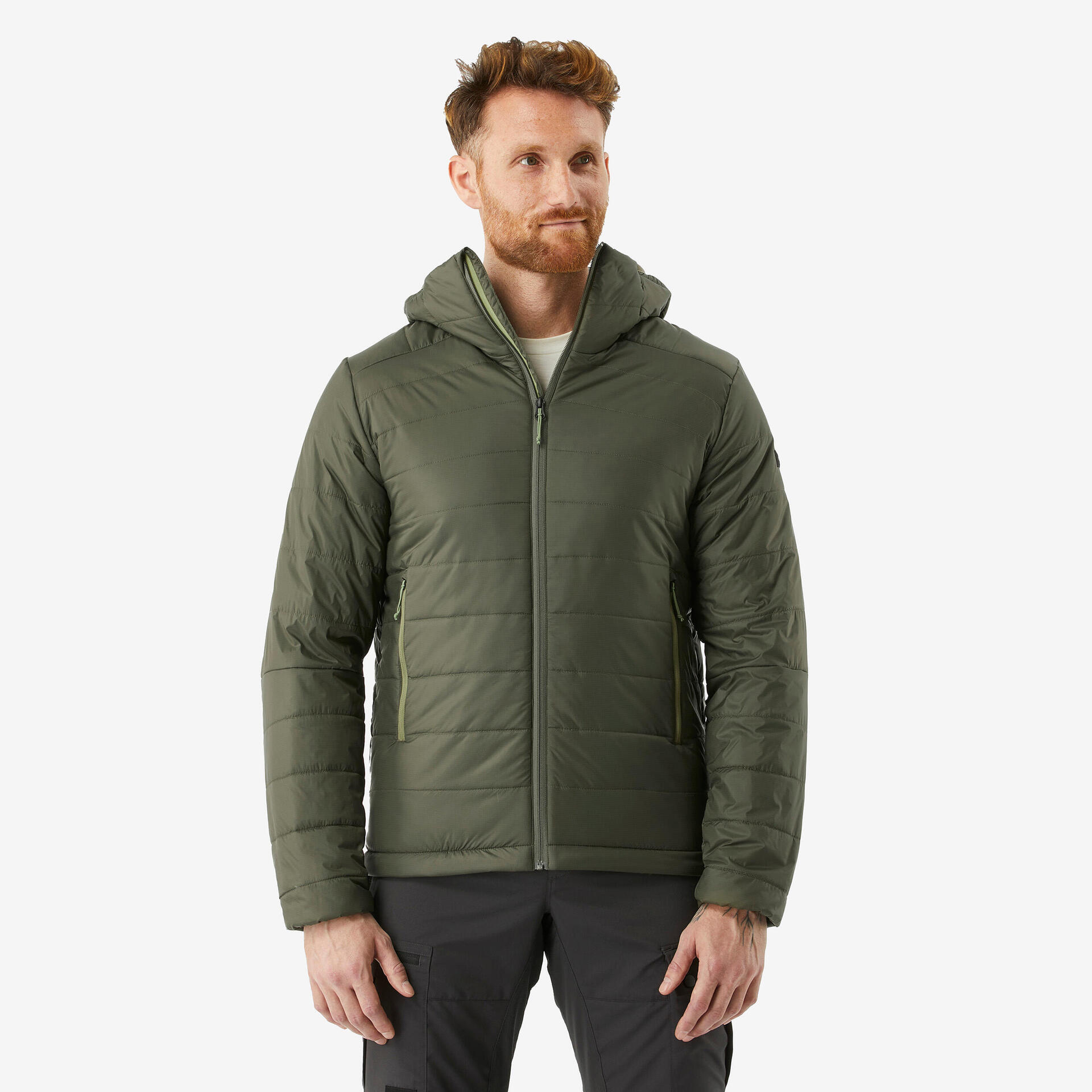 Men's Mountain Trekking Synthetic Padded Jacket MT100 -5°C - Army Green