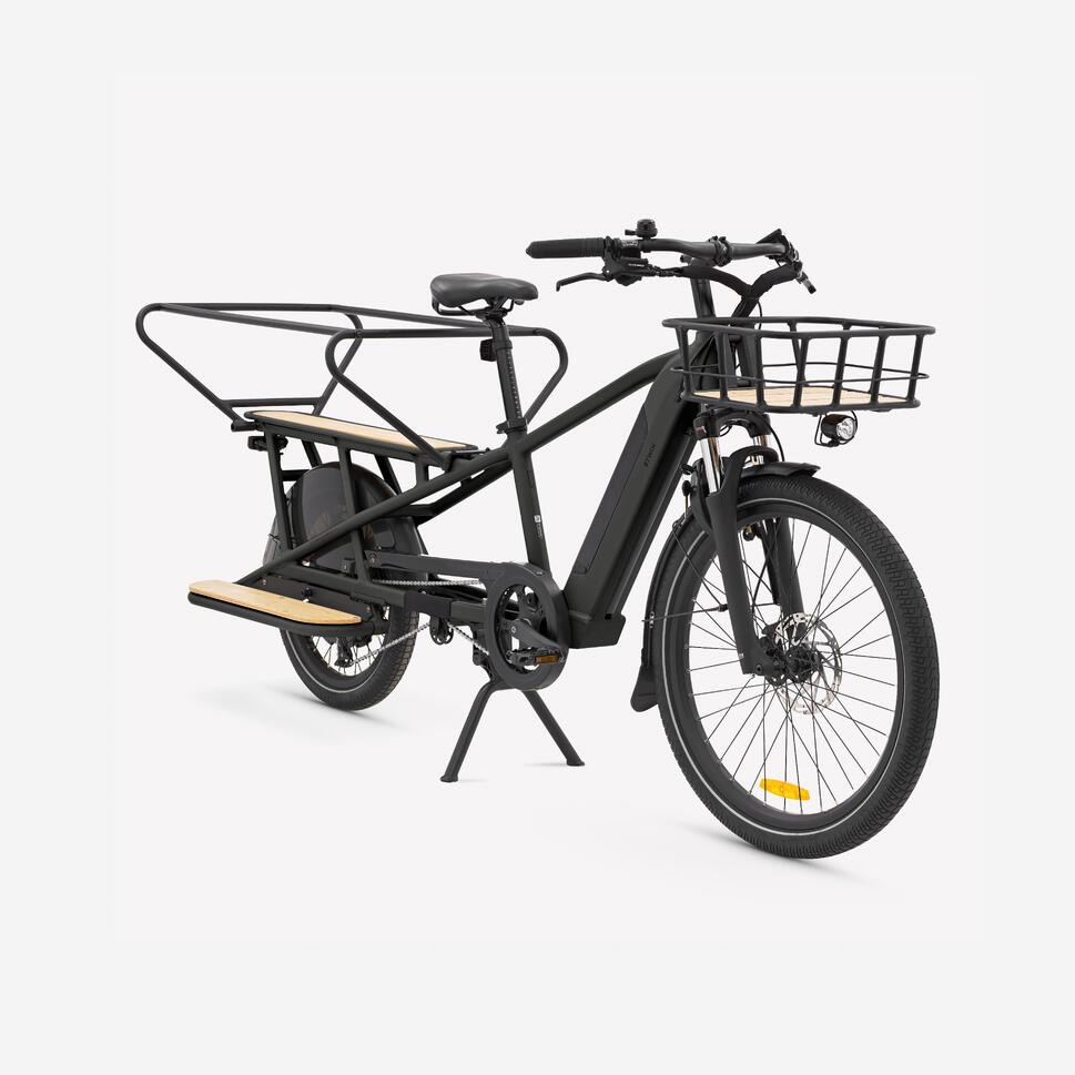 Rear Loading Electric Longtail Cargo Bike R500E - Black BTWIN | Decathlon