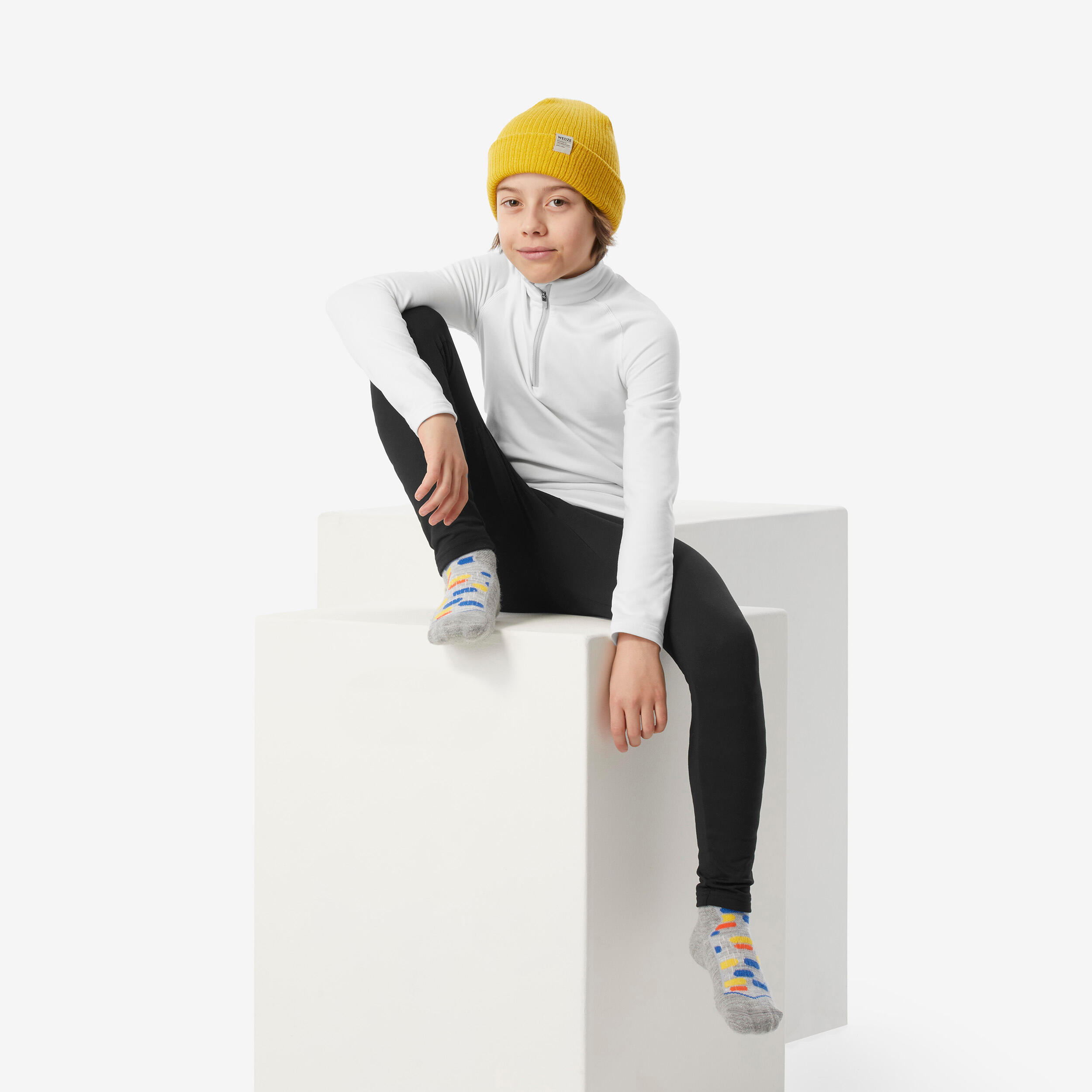 Kids’ thermal ski base layer - 1/2 zip - BL 500 - White WEDZE | Decathlon