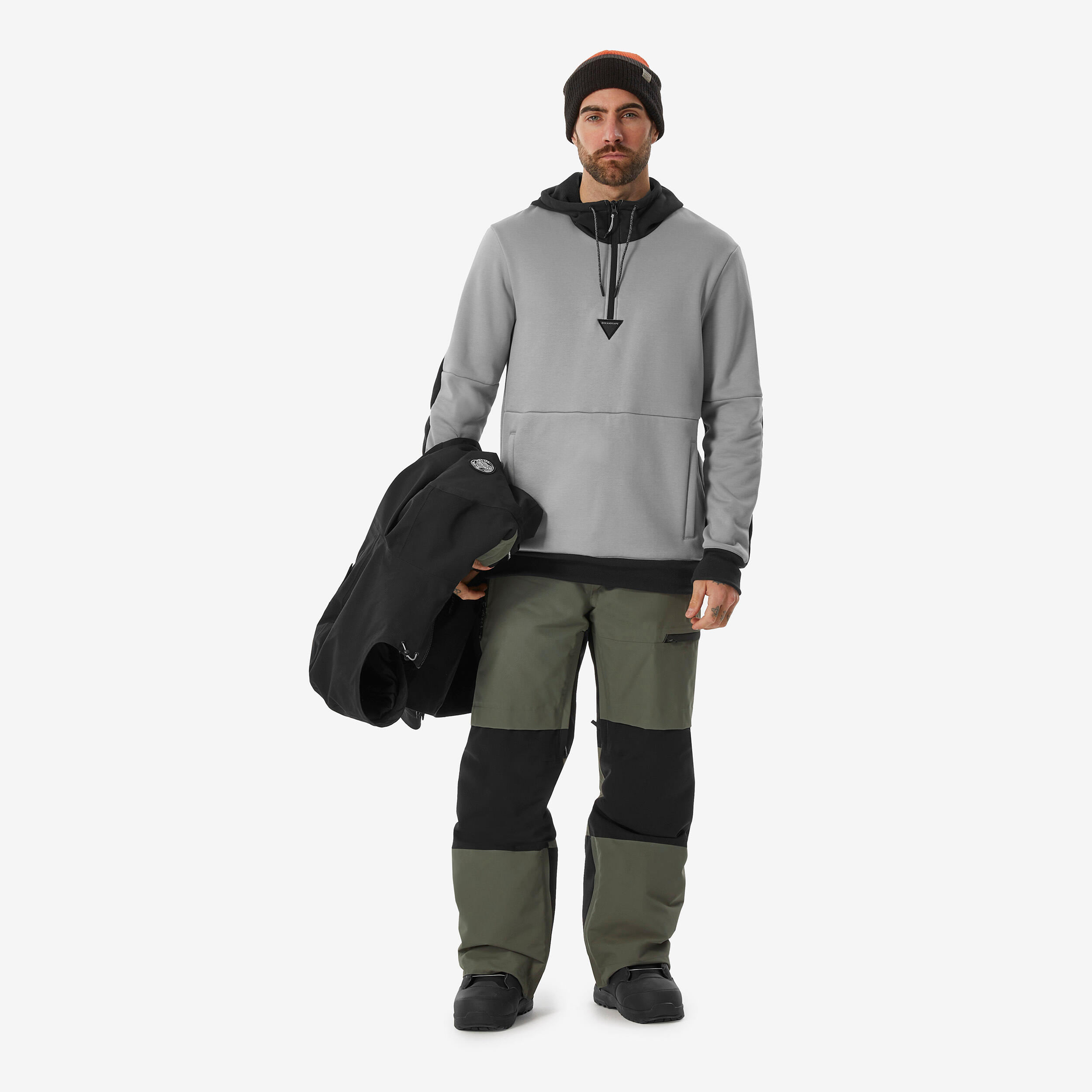 МЪЖКИ СУИТШЪРТ С КАЧУЛКА И ЦИП 100, СИВ - DECATHLON