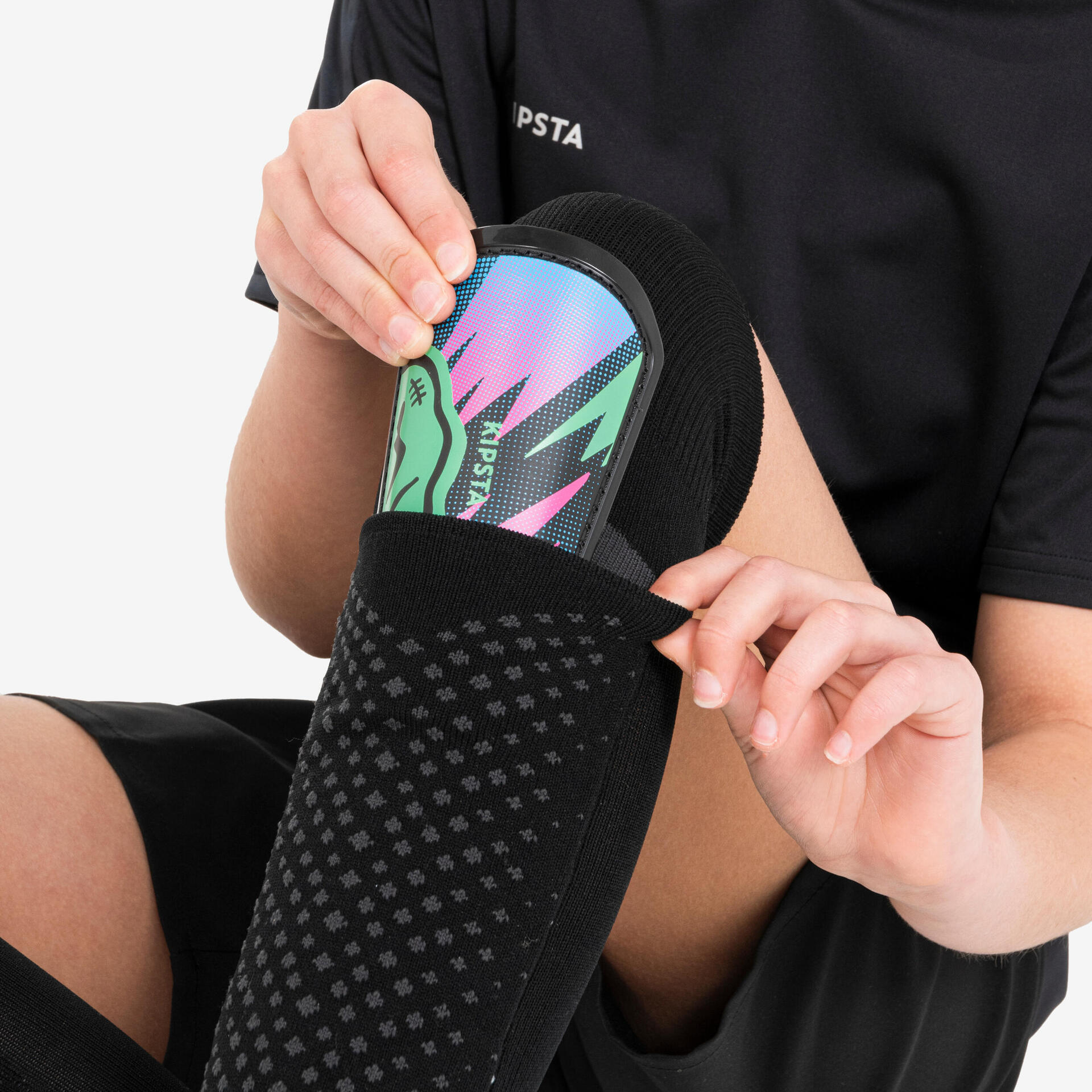 Kids' Football Socks + Shin Guards Easy Pocket