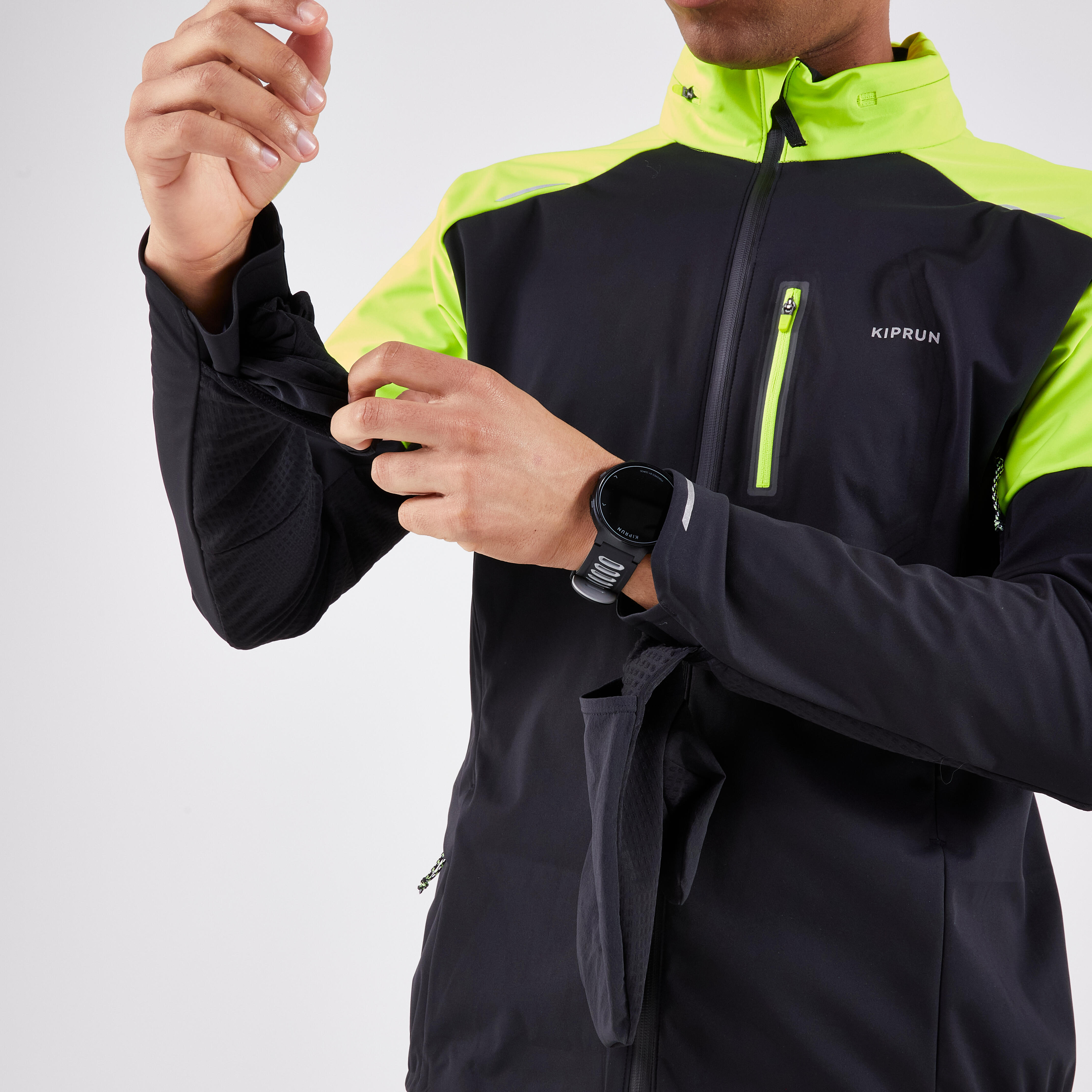 Men's Warm Running Jacket Run 900 Regul - smoked black, Fluo lime ...