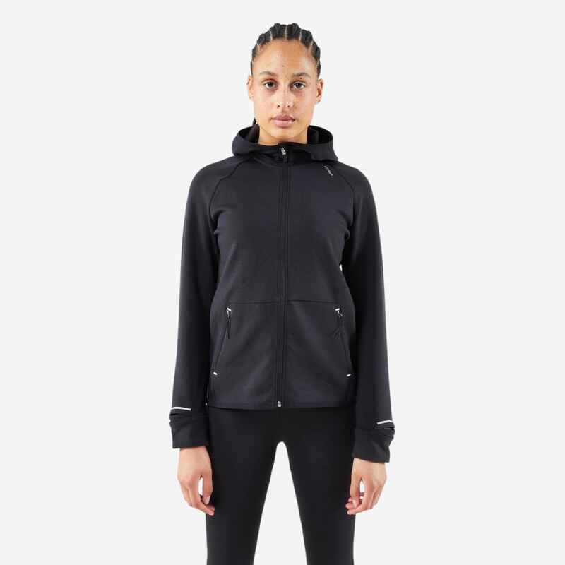 Women's warm running jacket - KIPRUN RUN 500 Warm - Smoky black - Decathlon
