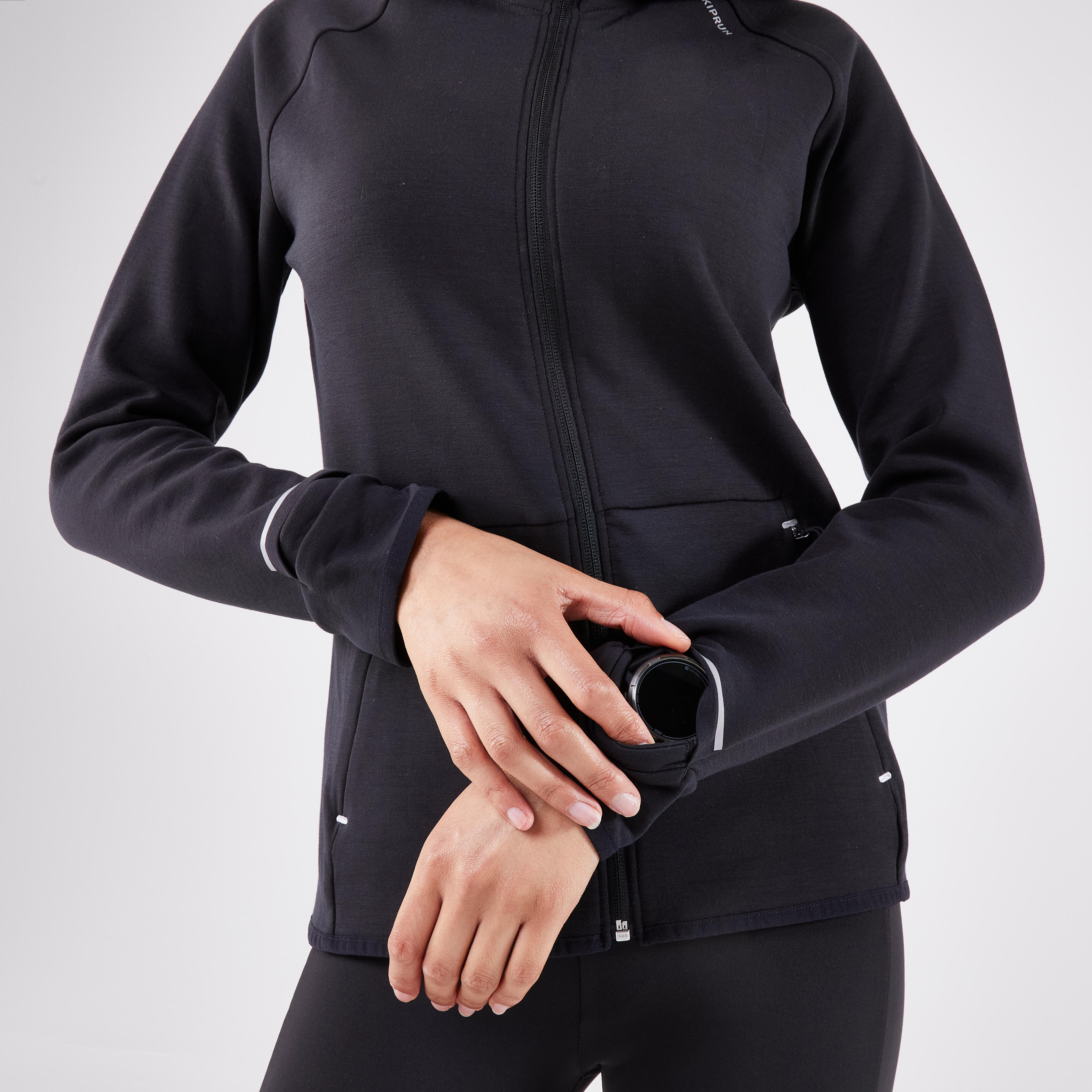 Women's warm running jacket - KIPRUN RUN 500 Warm - Smoky black - Decathlon