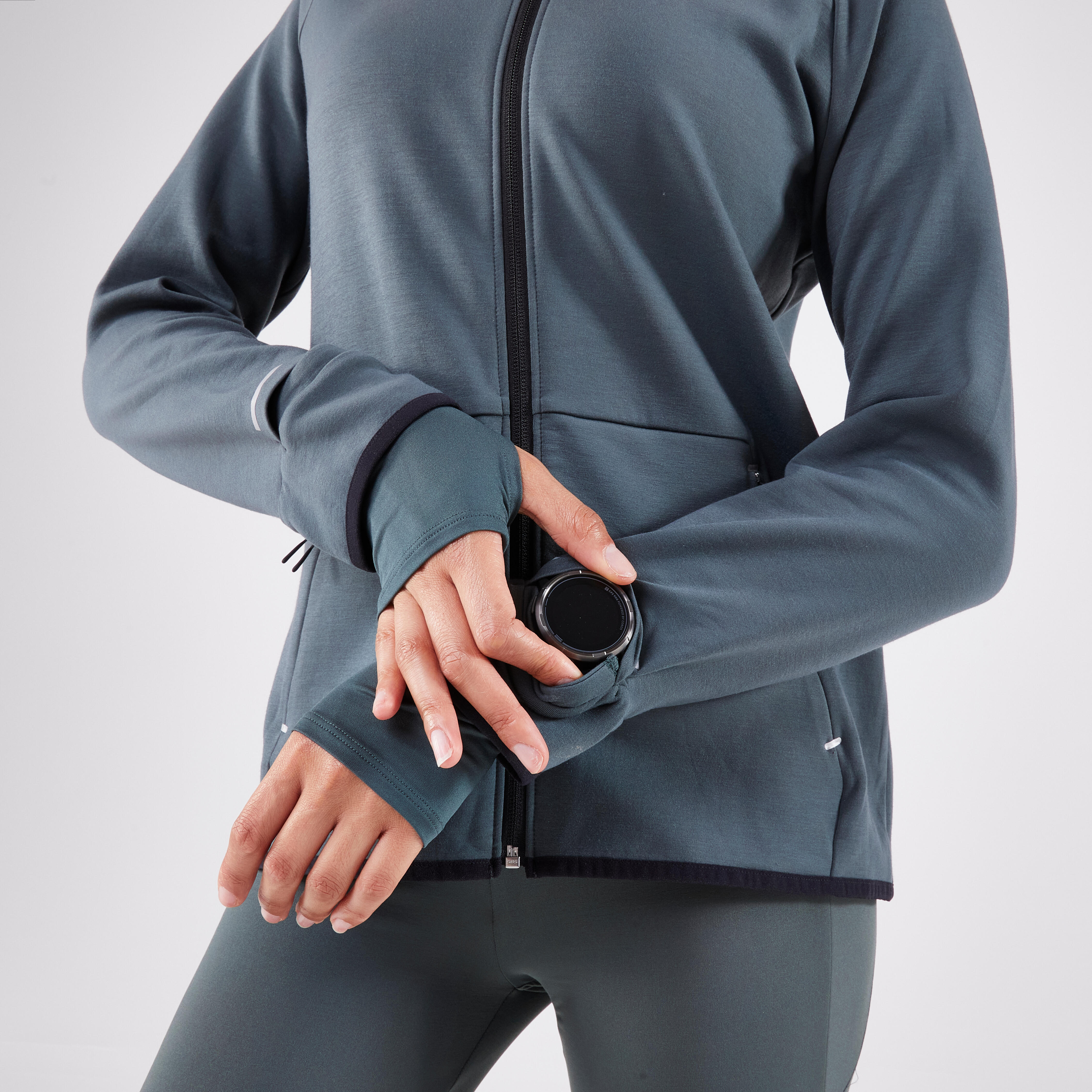 Women's warm running jacket - KIPRUN RUN 500 Warm - Smoky green - Decathlon